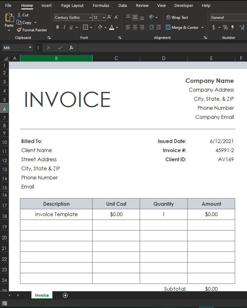 MS Excel Invoice Template Spreadsheet - Etsy