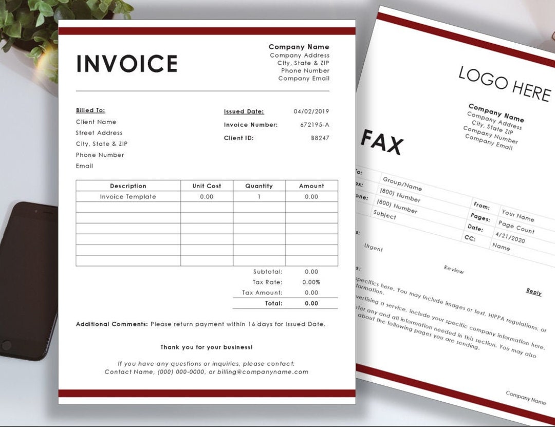 Professional Invoice & Fax Cover Sheet Template - Etsy