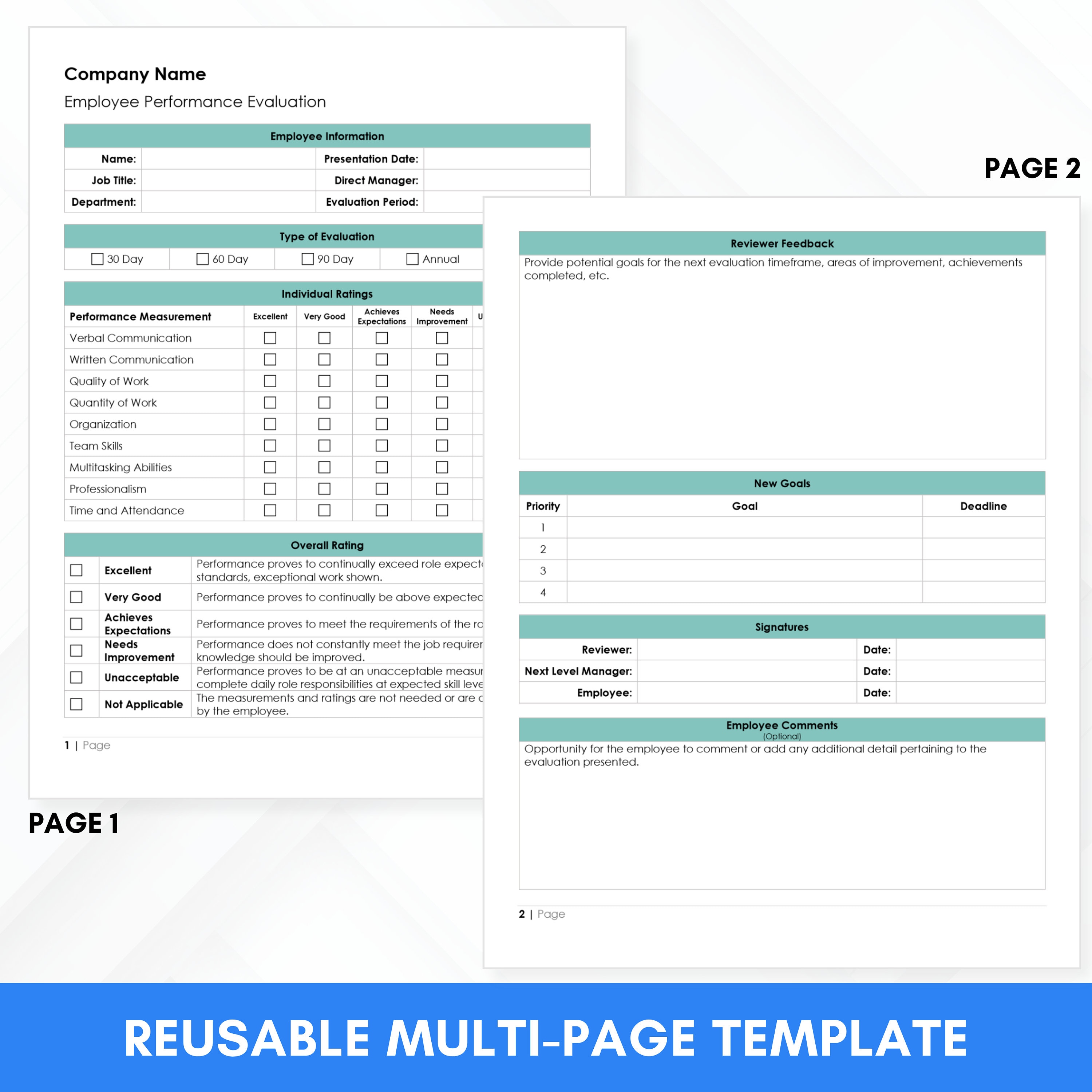 Employee Performance Review Template: HR Evaluation Form (microsoft ...