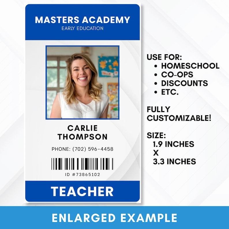 Editable Teacher ID Badge Template | Personalized School Staff Name Tag ...