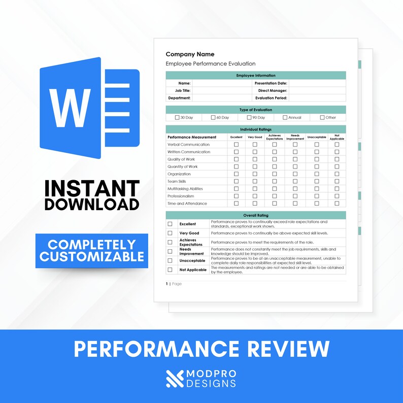 Employee Performance Review Template: HR Evaluation Form (microsoft ...
