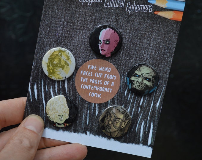 5 Badges With Weird Faces (25mm) From Actual Comic Book Pages - 25mm - Etsy