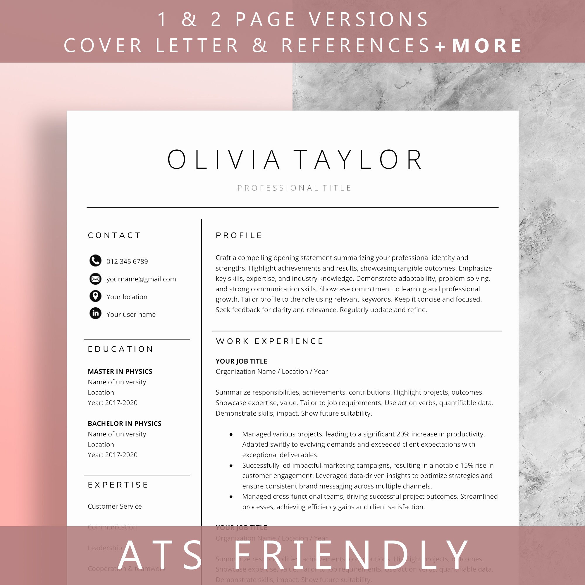 ATS Resume Google Docs Resume Template, Clean CV Template , Resume and ...