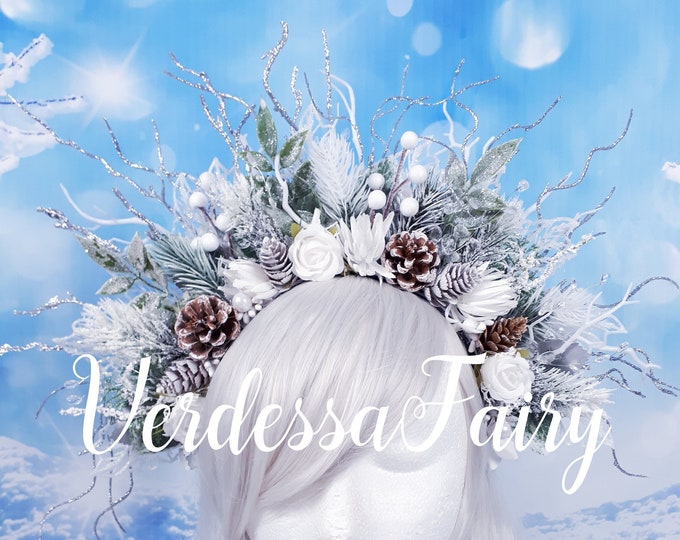 Snowy White Forest Headpiece. Winter Wonderland Headband. Rustic ...