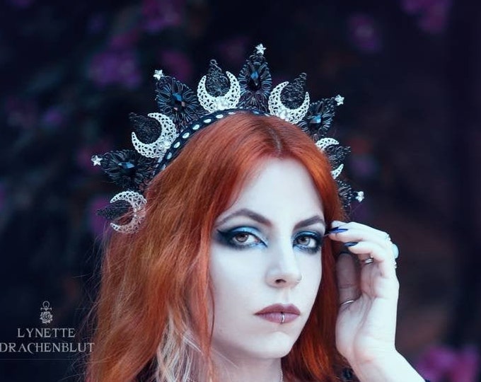 Moon Goddess Crown. Stars and Moon Tiara. Gothic Black and - Etsy