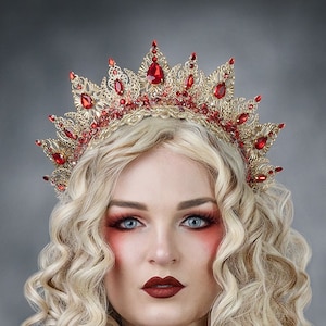 Gold and Red Queen Tiara Crown. Gold Filigree Metal Lace Tiara. Gold ...