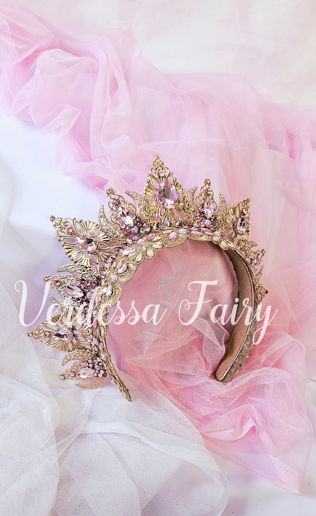 Gold and Pink Goddess Headpiece. Gold and Pink Sugar Plum Fairy Crown ...