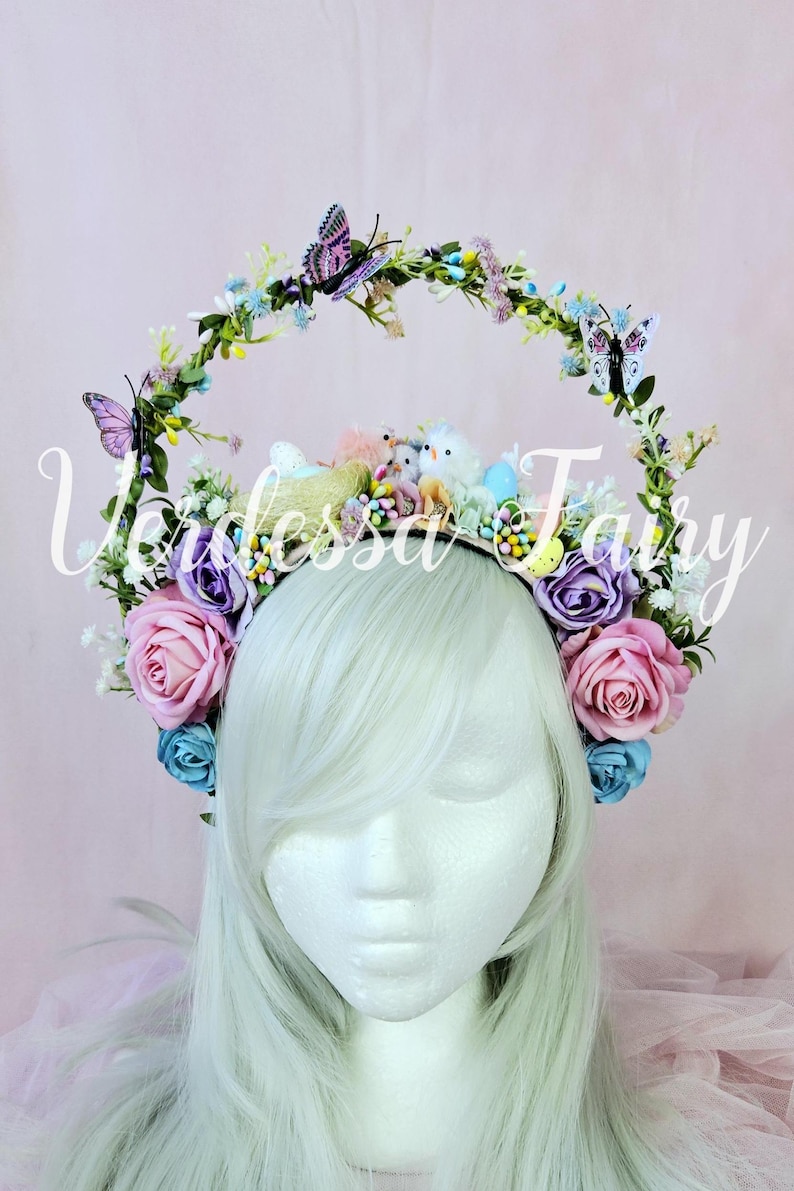 Easter Pastel Rainbow Halo Headpiece. Easter Bonnet Flower Crown ...