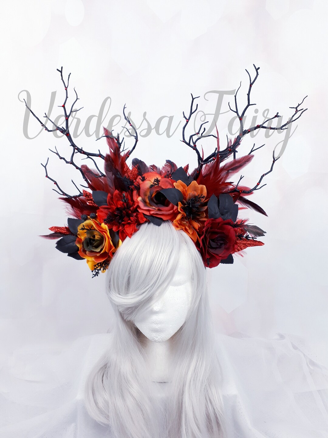 Fire Goddess Headdress: Red & Black Branch Crown - Gothic Fairy Cosplay ...