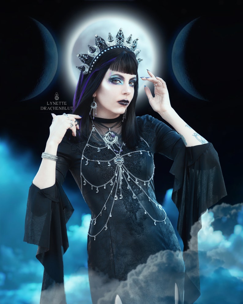 Moon Goddess Crown. Stars and Moon Tiara. Gothic Black and Silver Crown ...