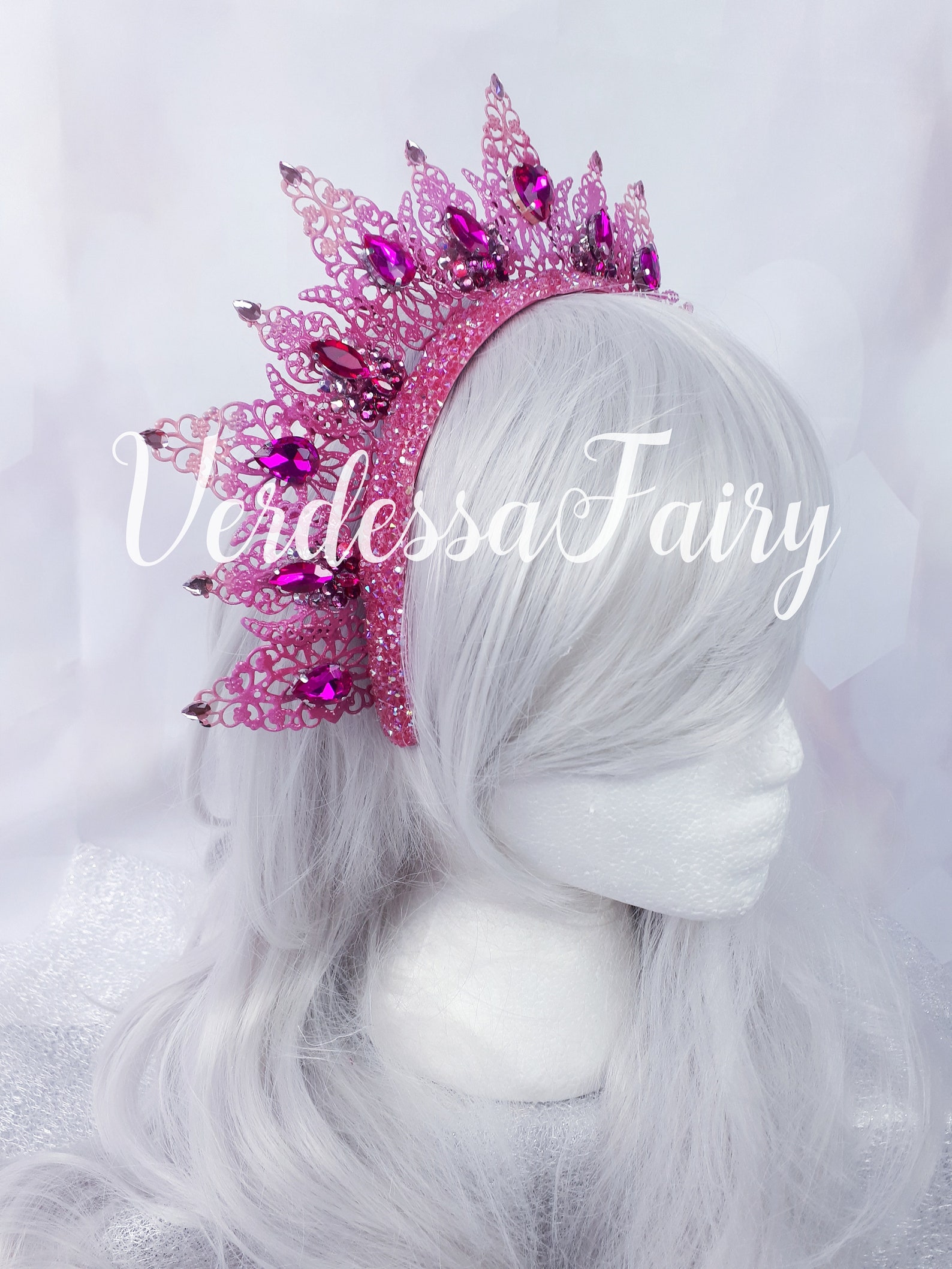 Barbie Pink Sparkly Crown. Pink Metal Lace Crown. Pink Ombre - Etsy ...