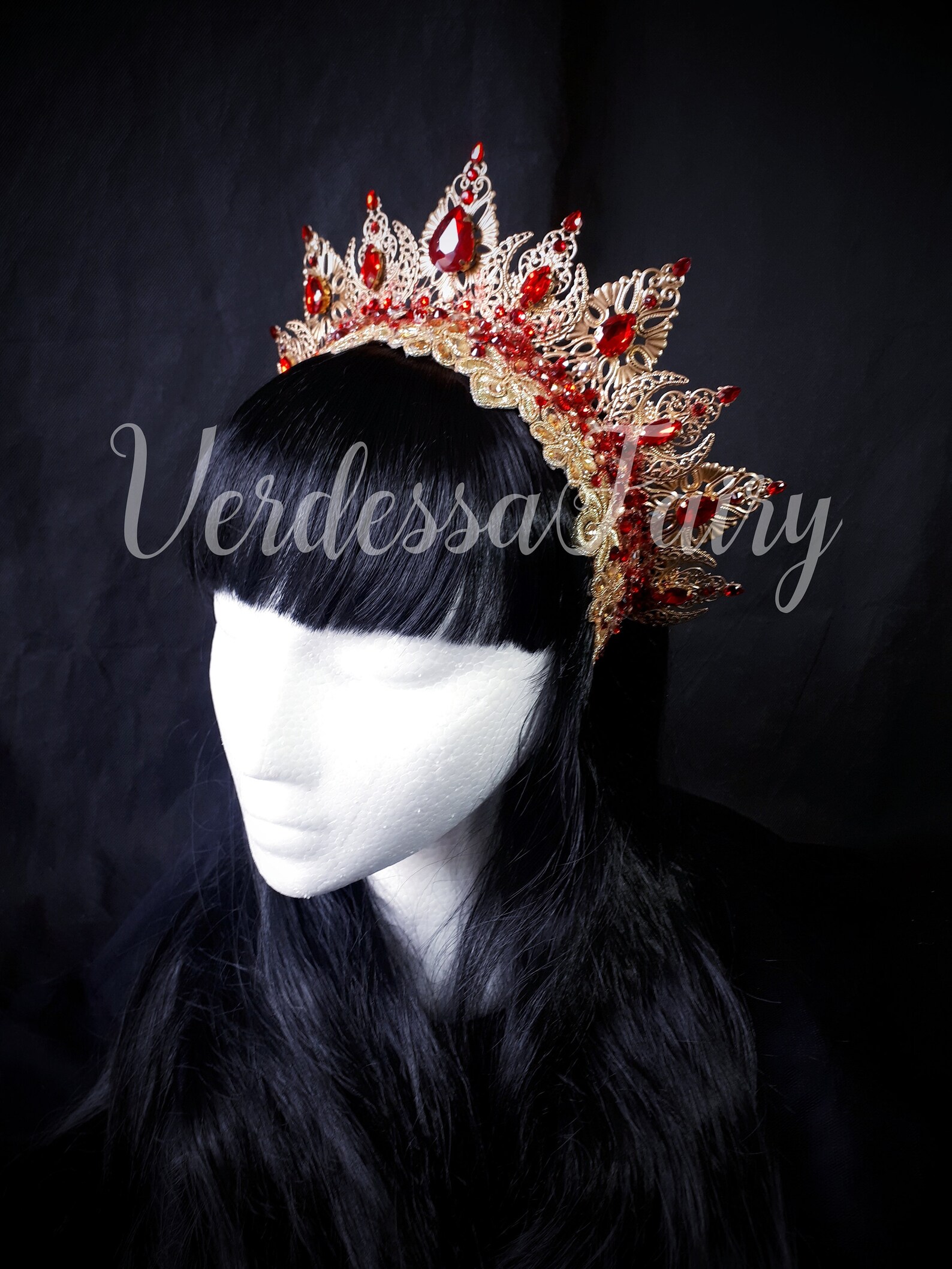 Gold and Red Queen Tiara Crown. Gold Filigree Metal Lace Tiara. Gold ...