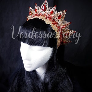 Gold and Red Queen Tiara Crown. Gold Filigree Metal Lace Tiara. Gold ...