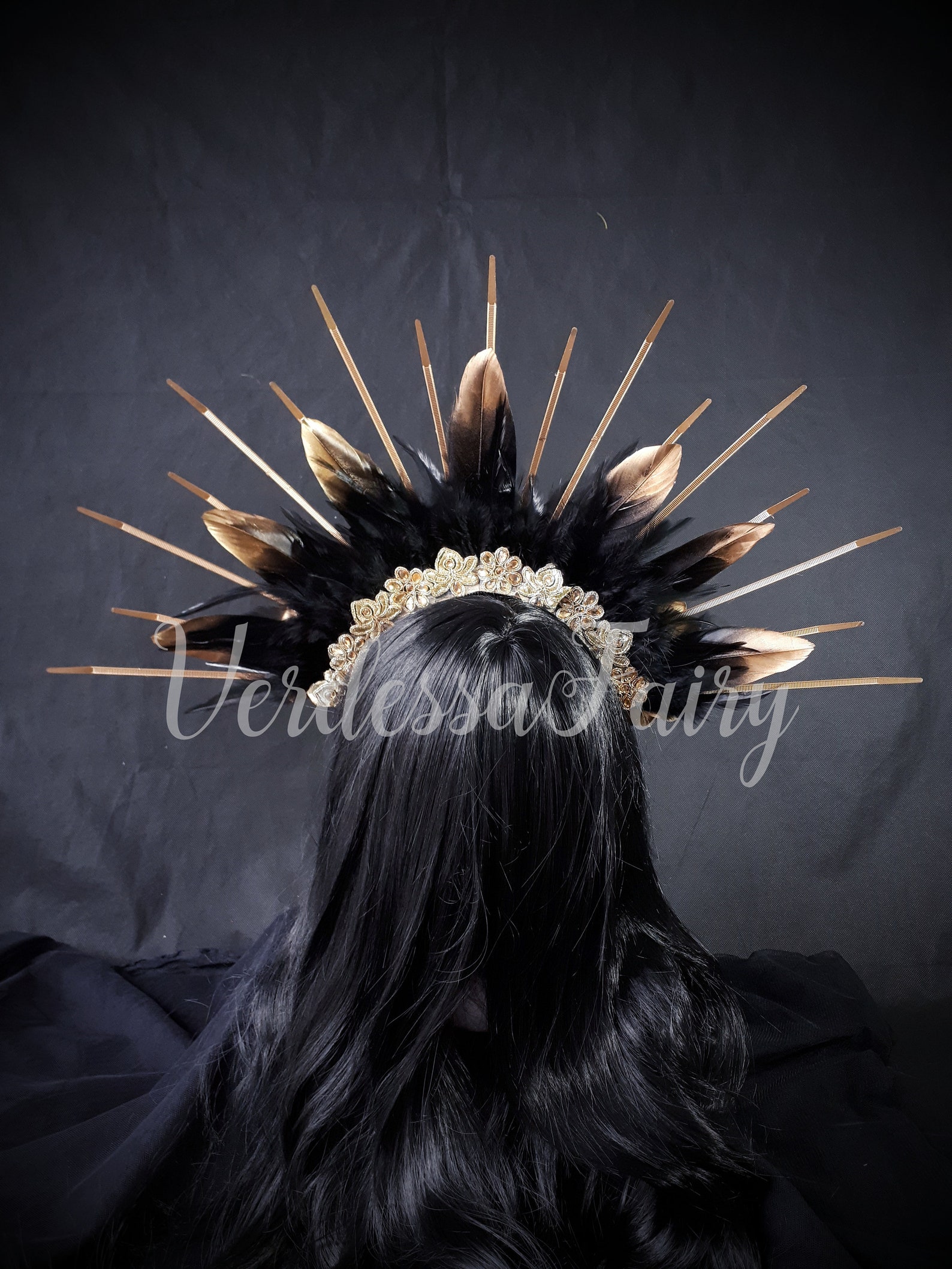 Gold Voodoo Spiked Halo Headdress. Evil Queen Crown With Skulls. Gold ...