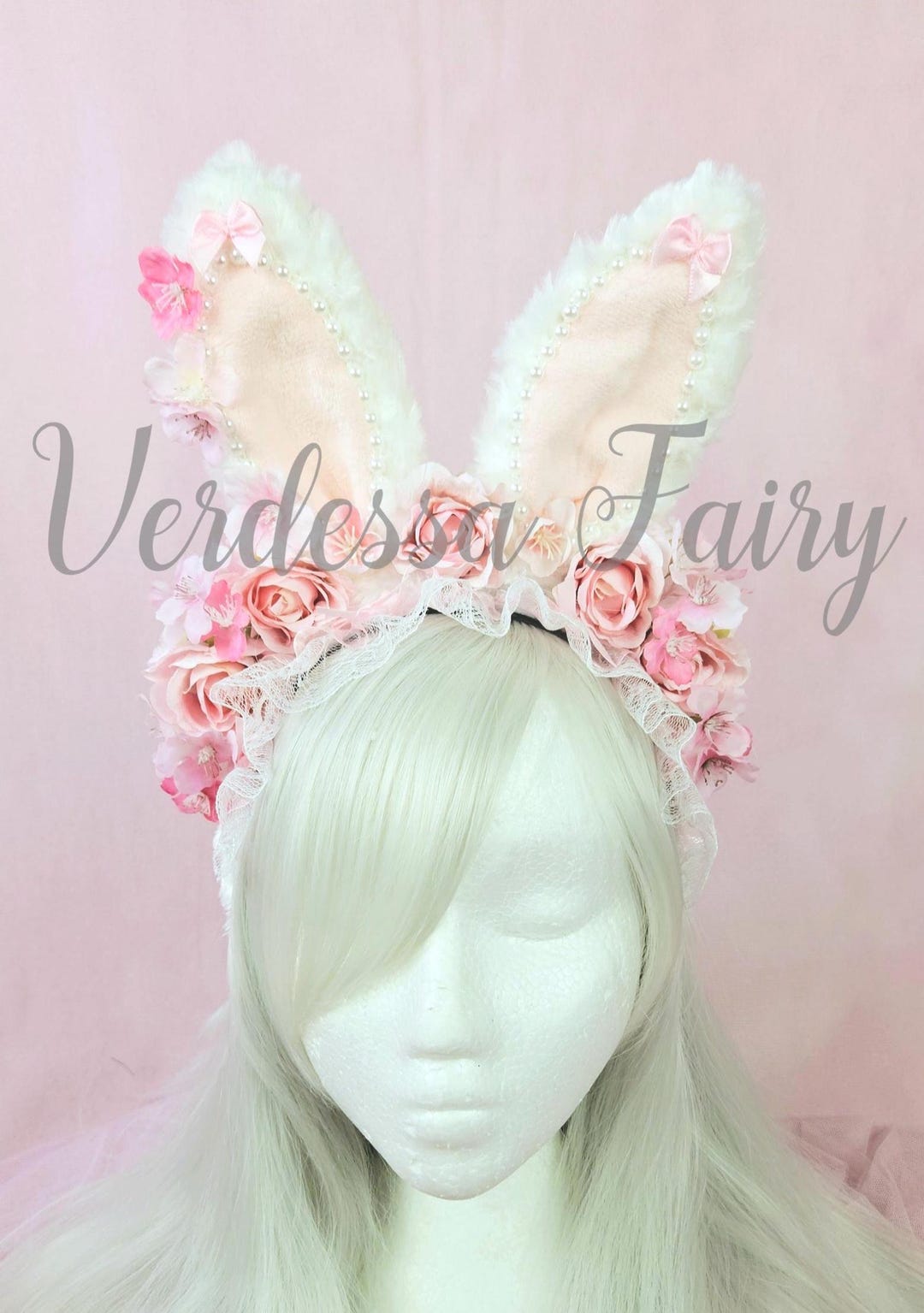 Kawaii / Coquette Easter Bunny Ears Headband. Easter Headpiece. White ...