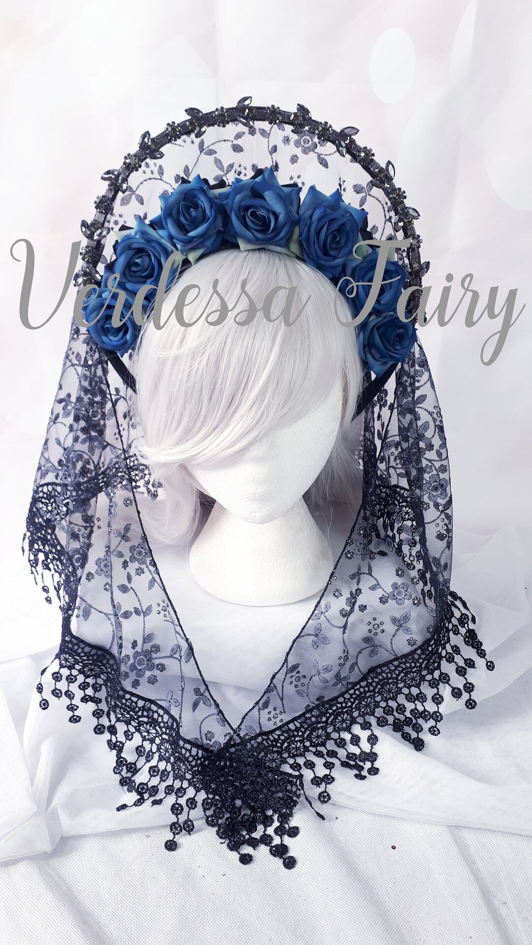 Gothic Bride Headpiece. Vampire Queen Crown. Blue Rose and - Etsy