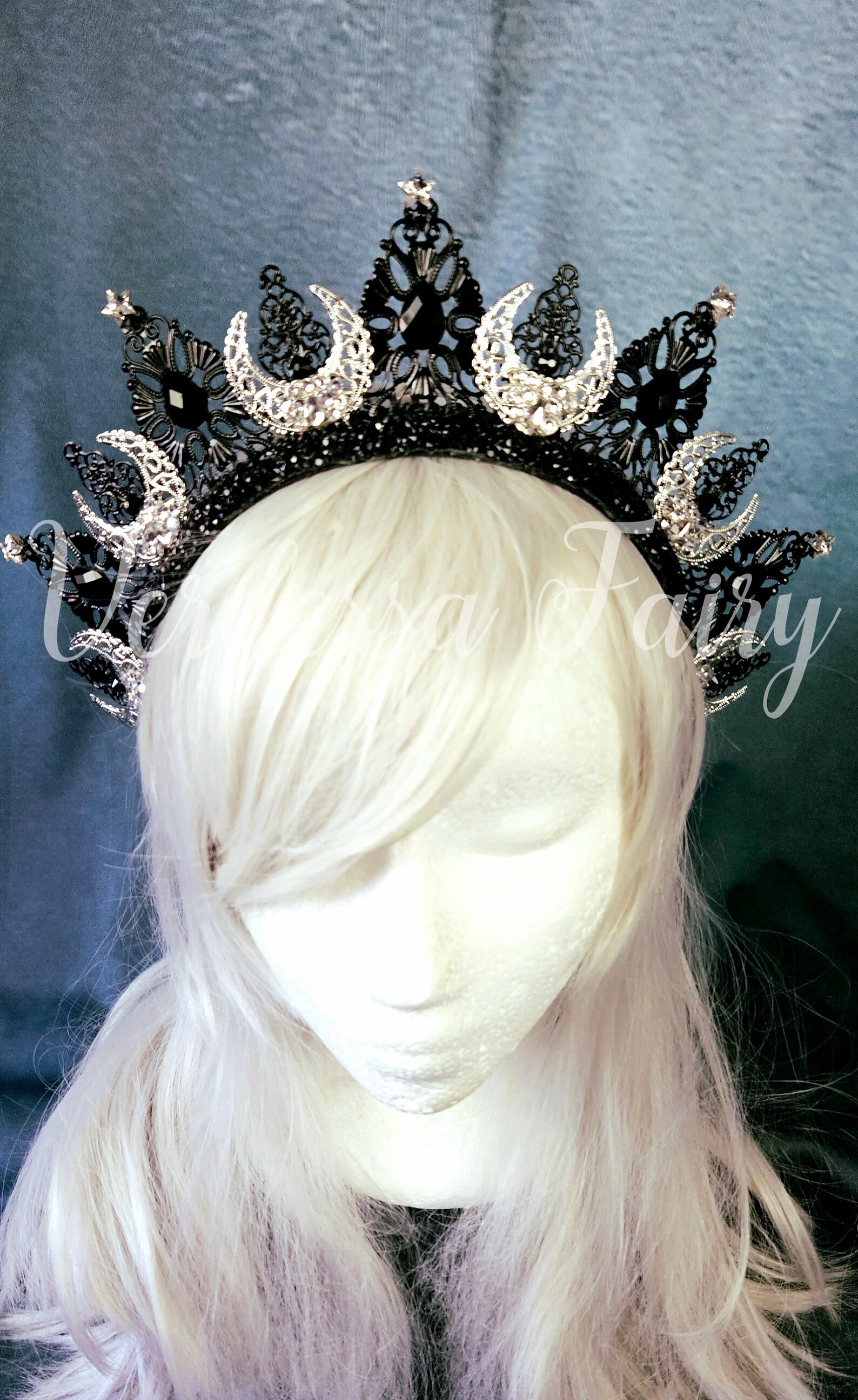 Moon Goddess Crown. Stars and Moon Tiara. Gothic Black and Silver Crown ...