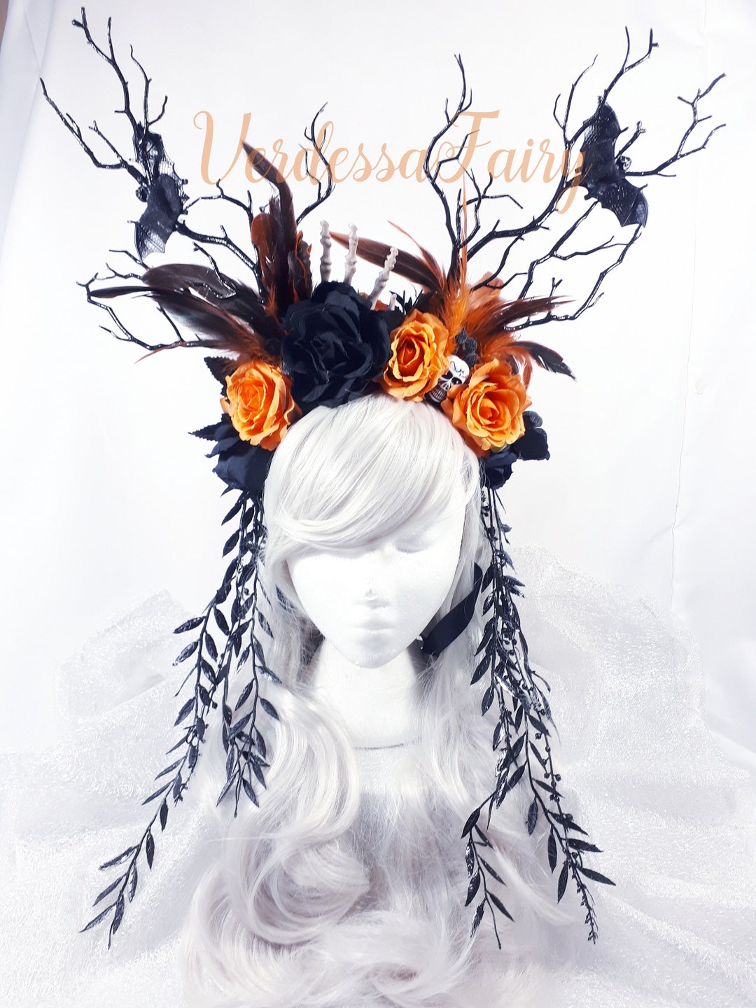 Halloween Mother Earth Branch Headpiece. Black and Orange Woodland ...