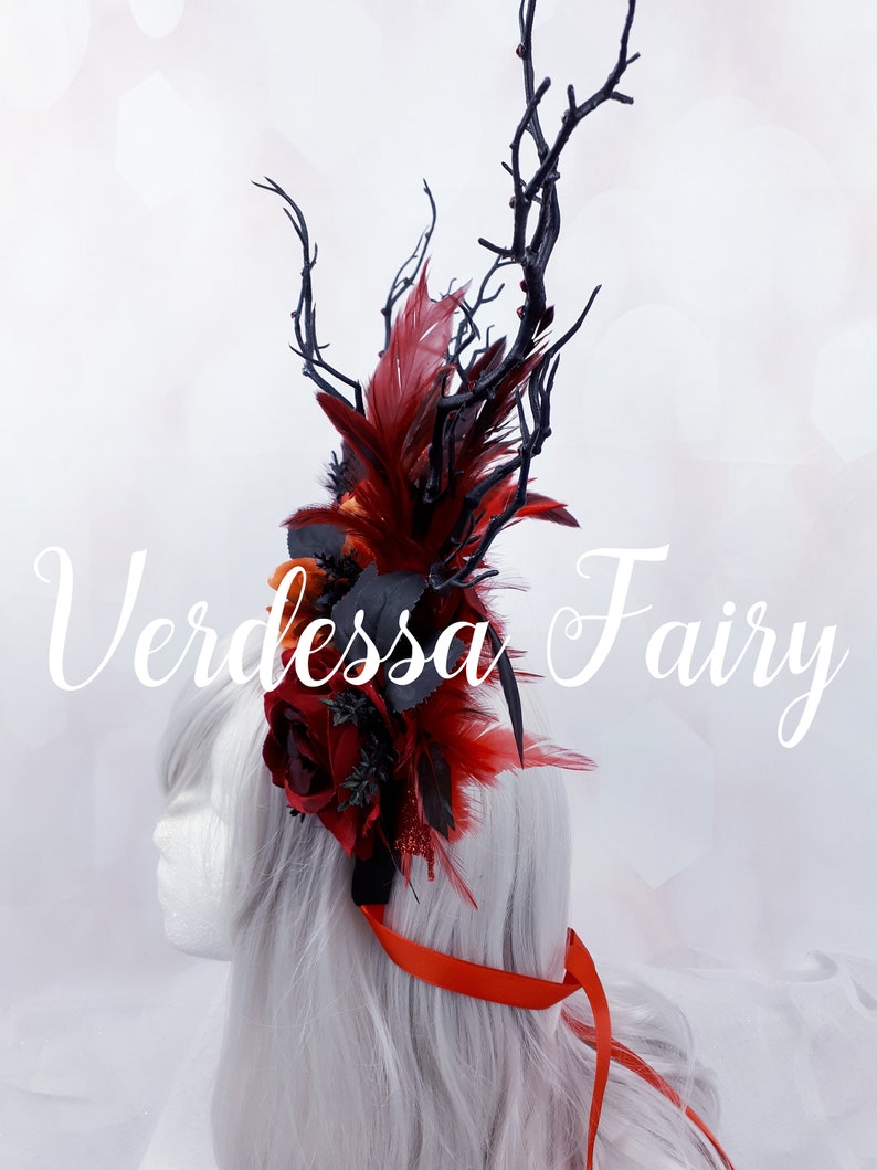 Fire Goddess Headdress: Red & Black Branch Crown - Gothic Fairy Cosplay ...
