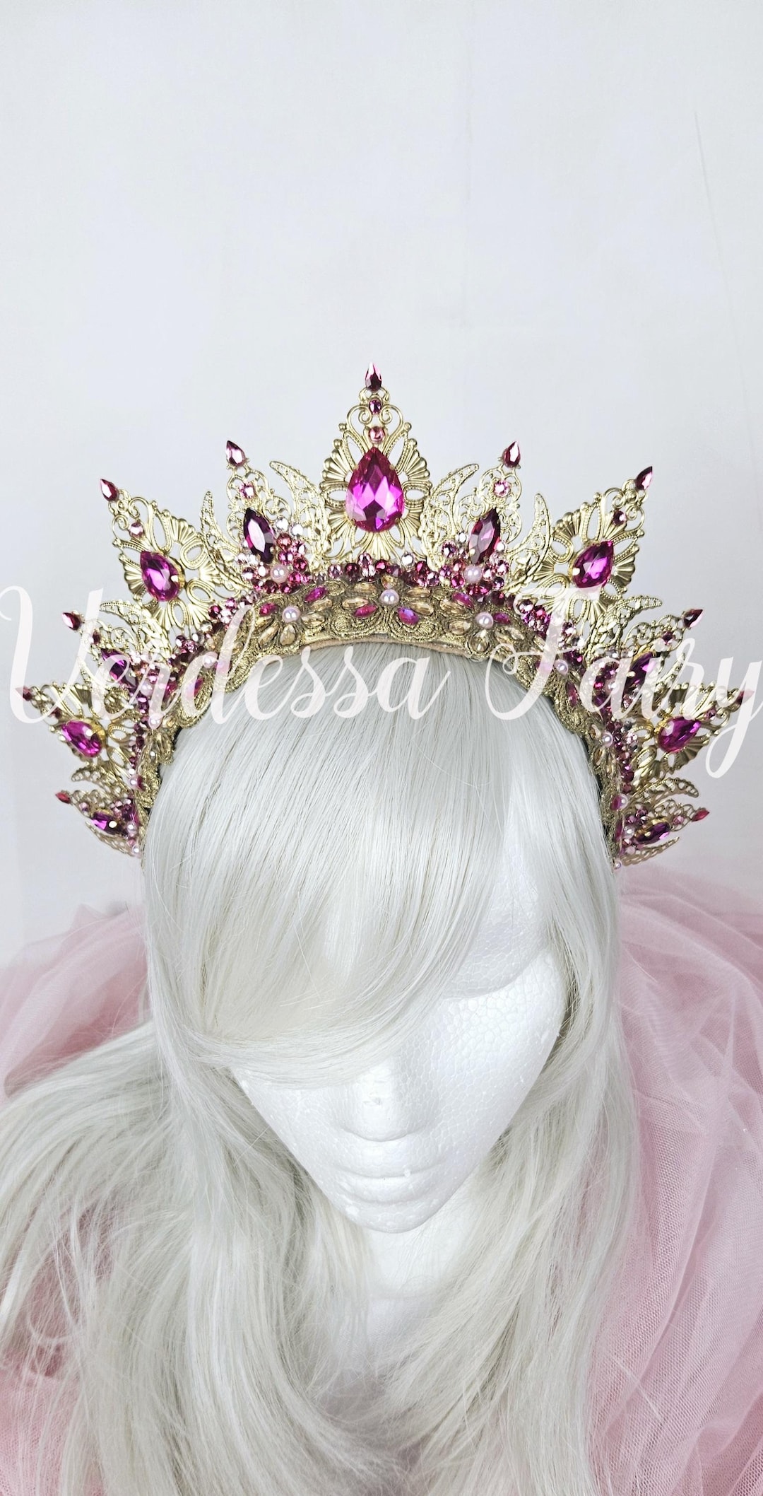 Gold and Pink Barbie Inspired Crown. Gold and Dark Pink Crown. Gold ...