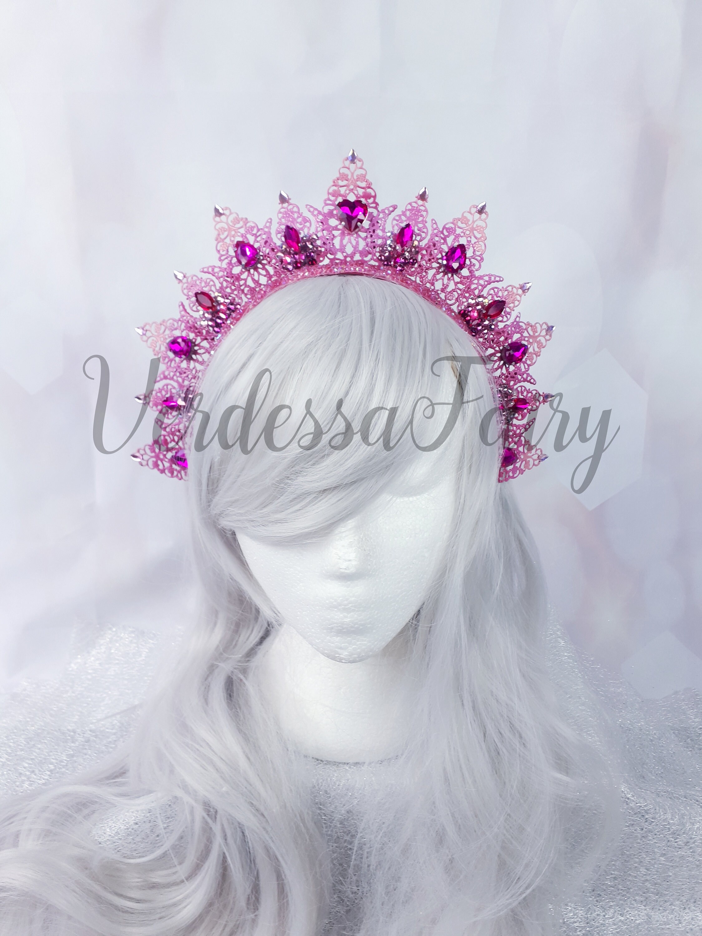 Barbie Pink Sparkly Crown. Pink Metal Lace Crown. Pink Ombre - Etsy ...