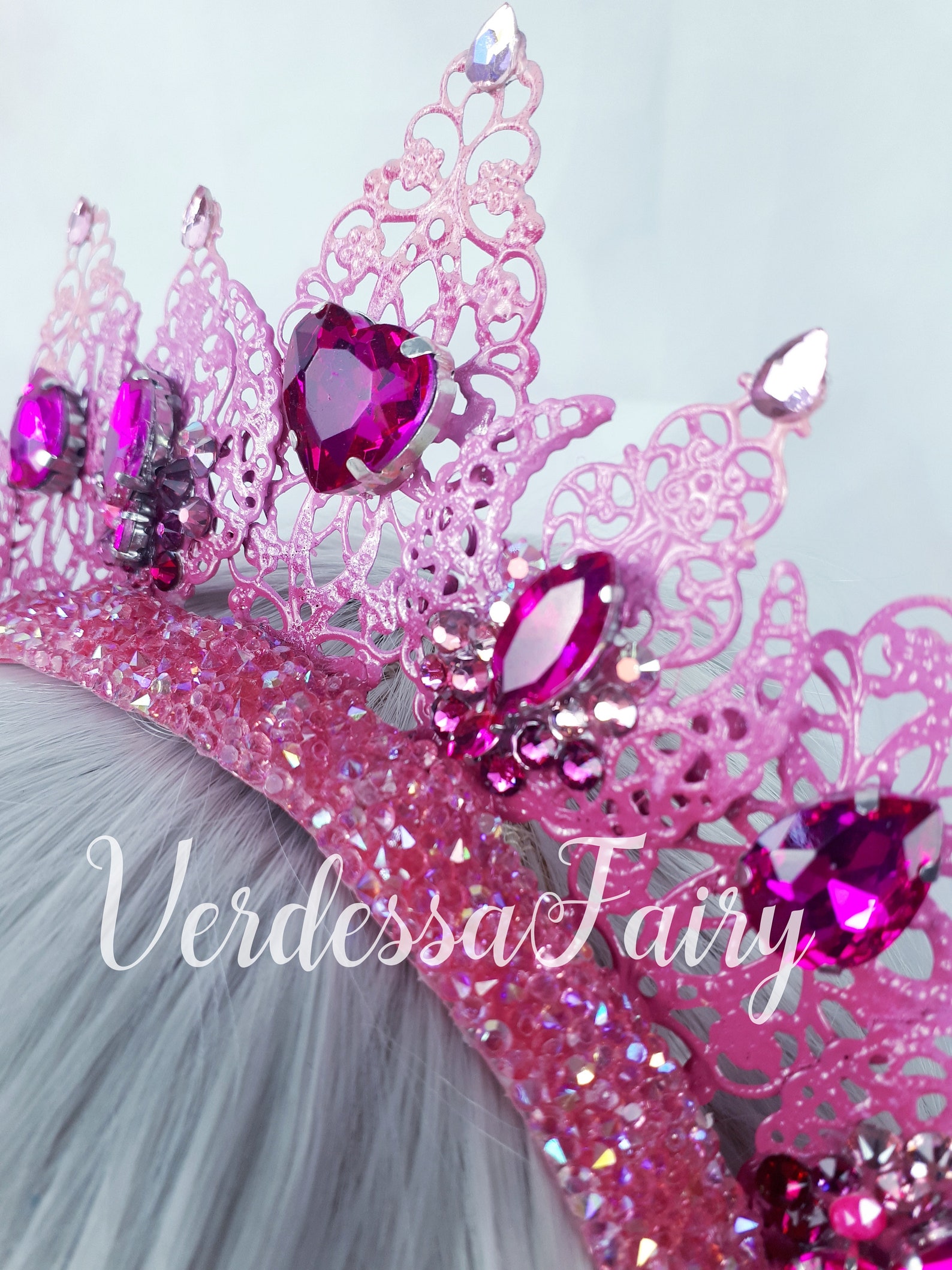 Barbie Pink Sparkly Crown. Pink Metal Lace Crown. Pink Ombre - Etsy ...