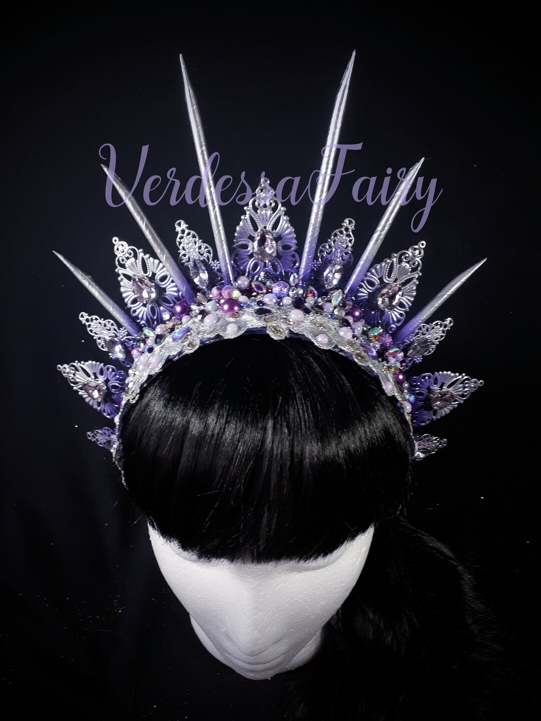 Silver and Purple Mermaid Crown. Mermaid Queen Filigree Spiked Tiara ...