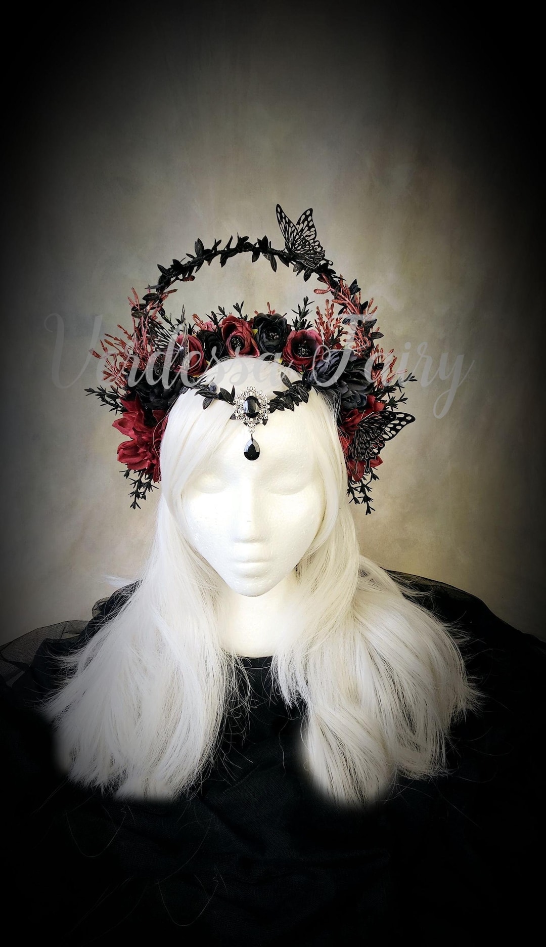 Gothic Fairy Flower Headpiece. Black and Burgundy Dark Fairy Halo ...