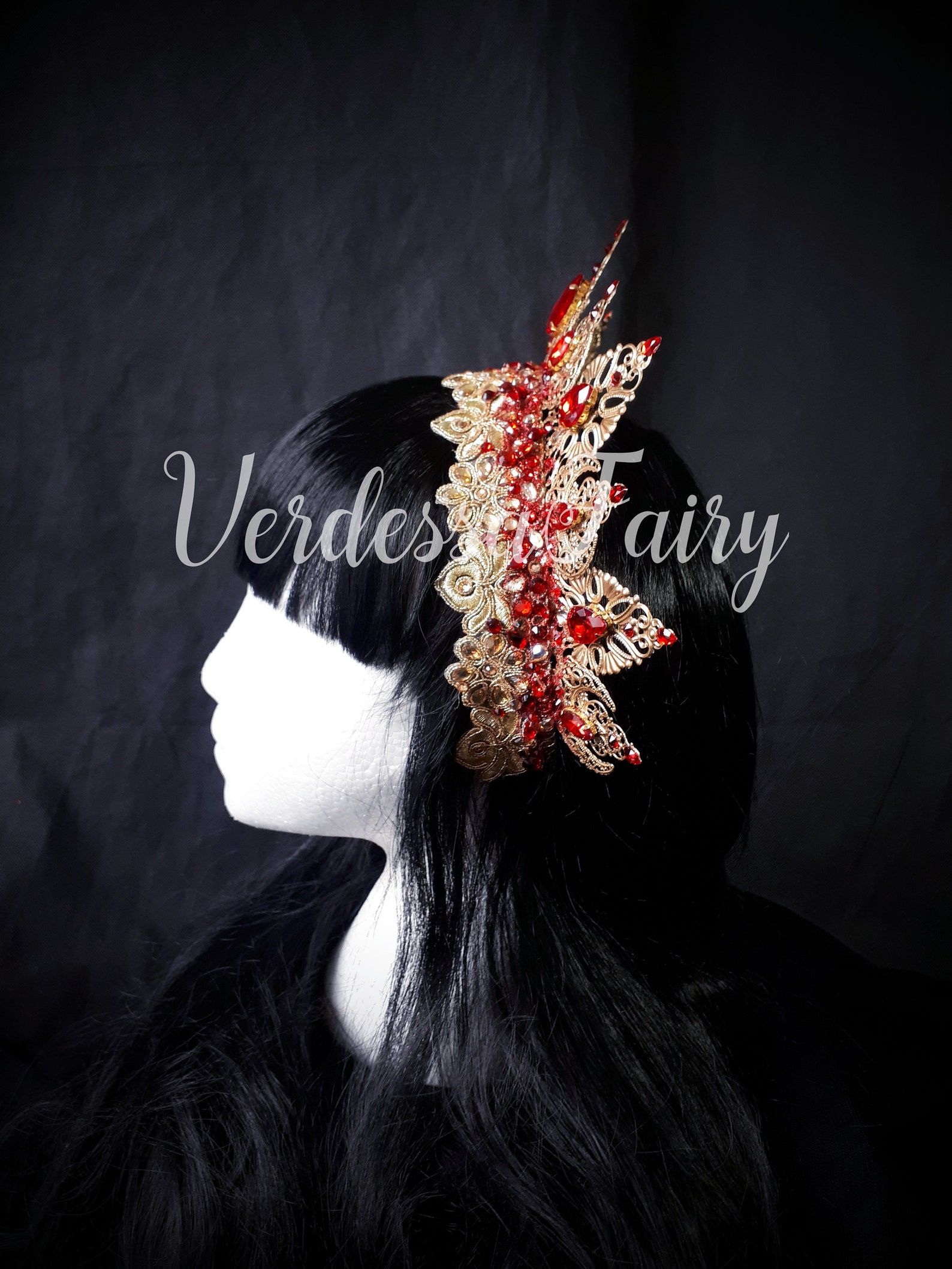 Gold and Red Queen Tiara Crown. Gold Filigree Metal Lace Tiara. Gold ...