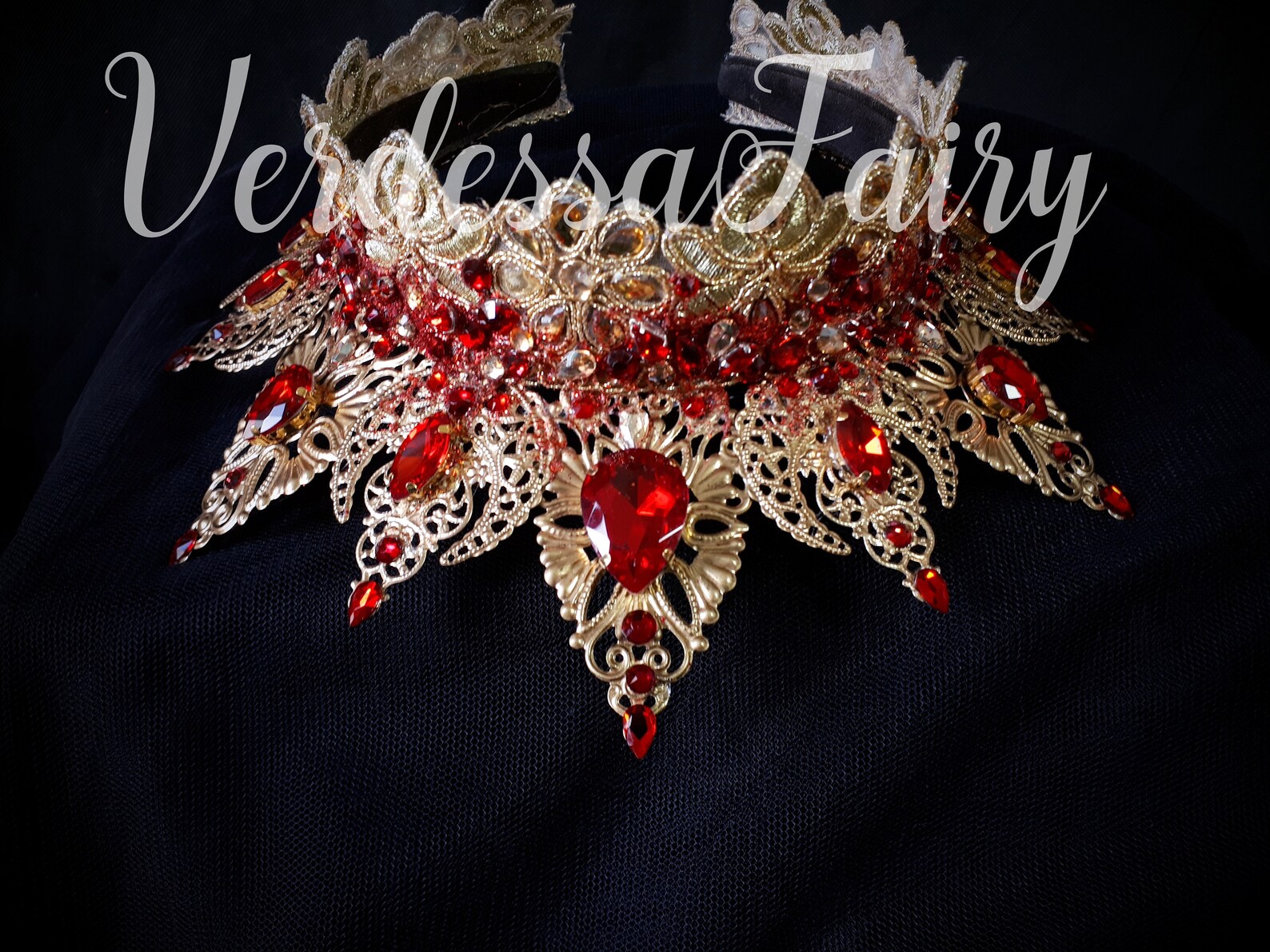 Gold and Red Queen Tiara Crown. Gold Filigree Metal Lace Tiara. Gold ...