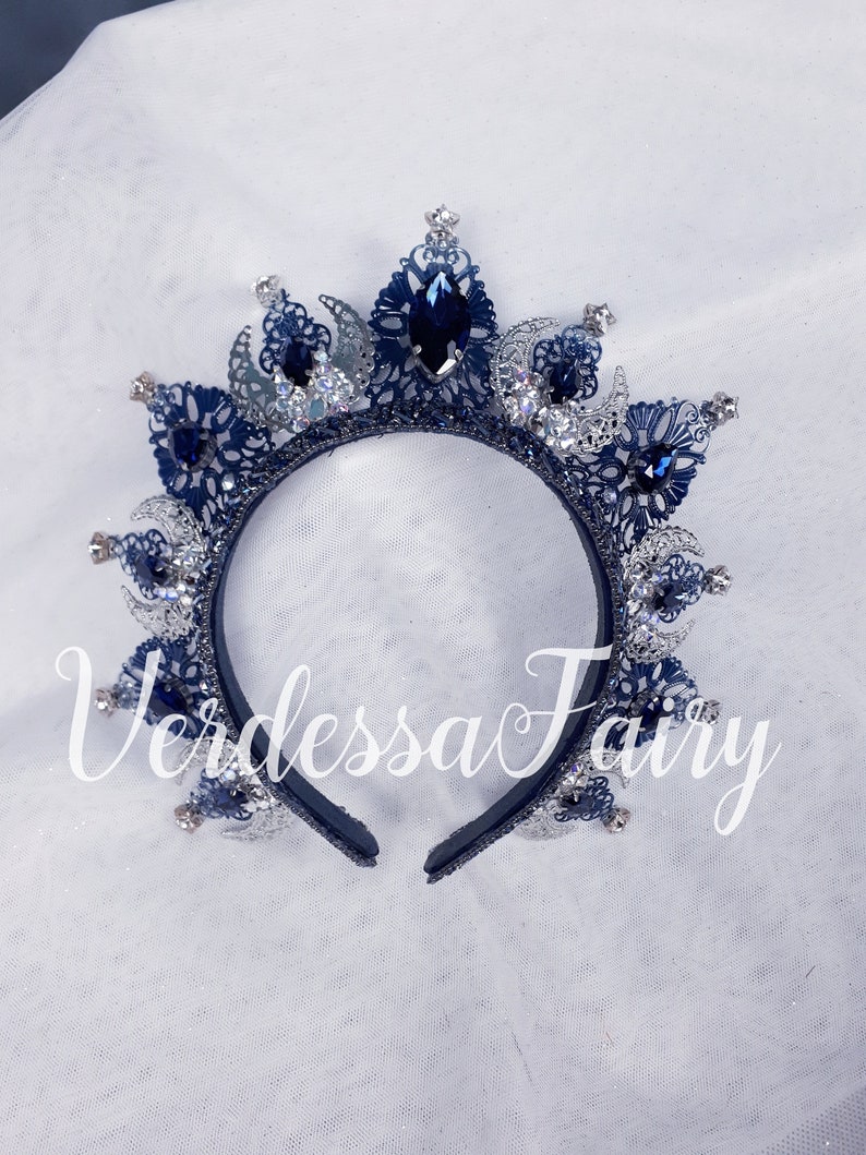 Moon Goddess Crown. Stars and Moon Tiara. Gothic Blue and Silver Crown ...