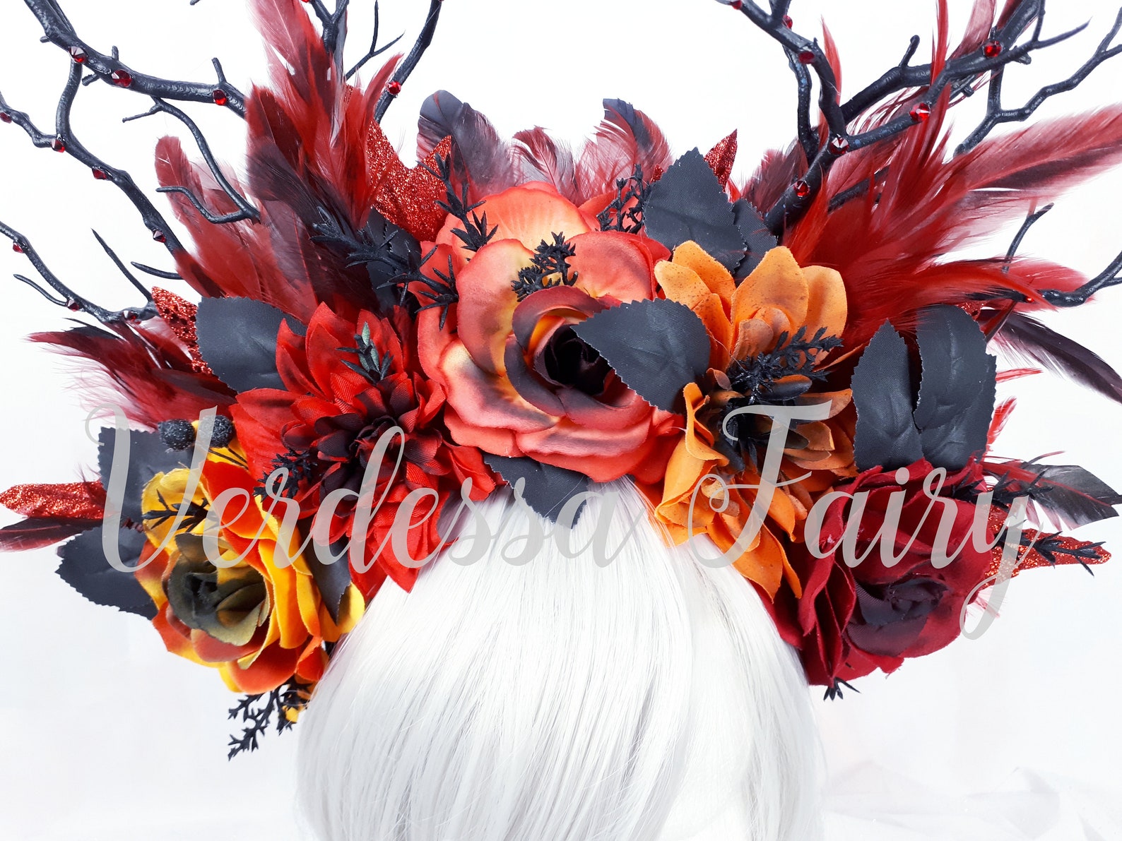 Fire Goddess Headdress: Red & Black Branch Crown - Gothic Fairy Cosplay ...