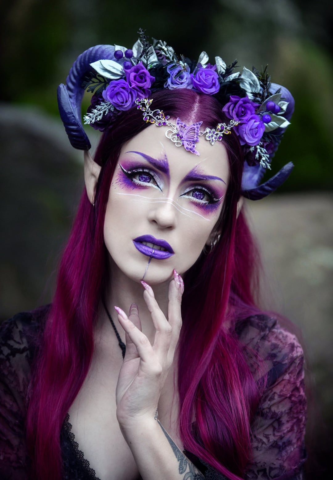 Purple Horns Headpiece. Ram Horns Headpiece Silver and Purple. Purple ...