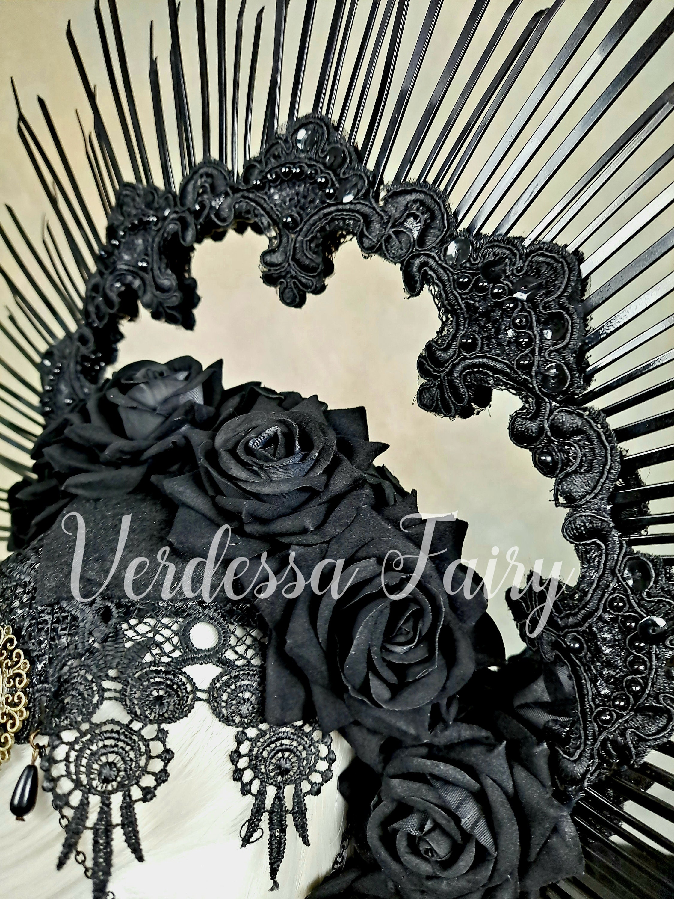 Gothic spiked halo crown with lace. Black rose elevated halo | Etsy