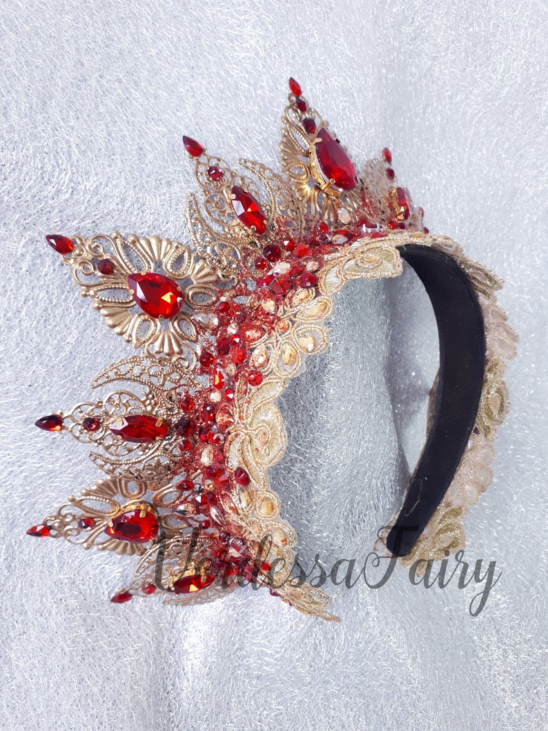 Gold and Red Queen Tiara Crown. Gold Filigree Metal Lace Tiara. Gold ...