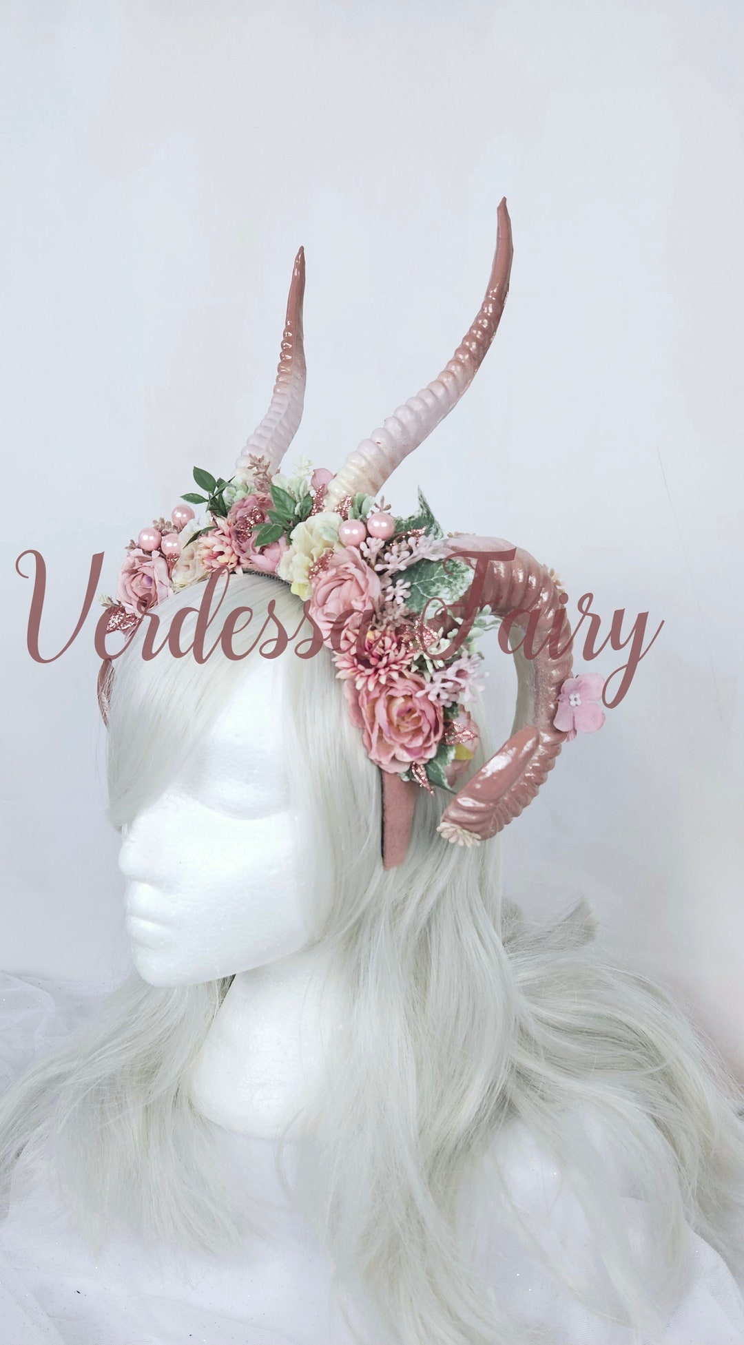 Vintage Pink Double Horns Headpiece. Dusty Pink Horns Headpiece. Pink ...