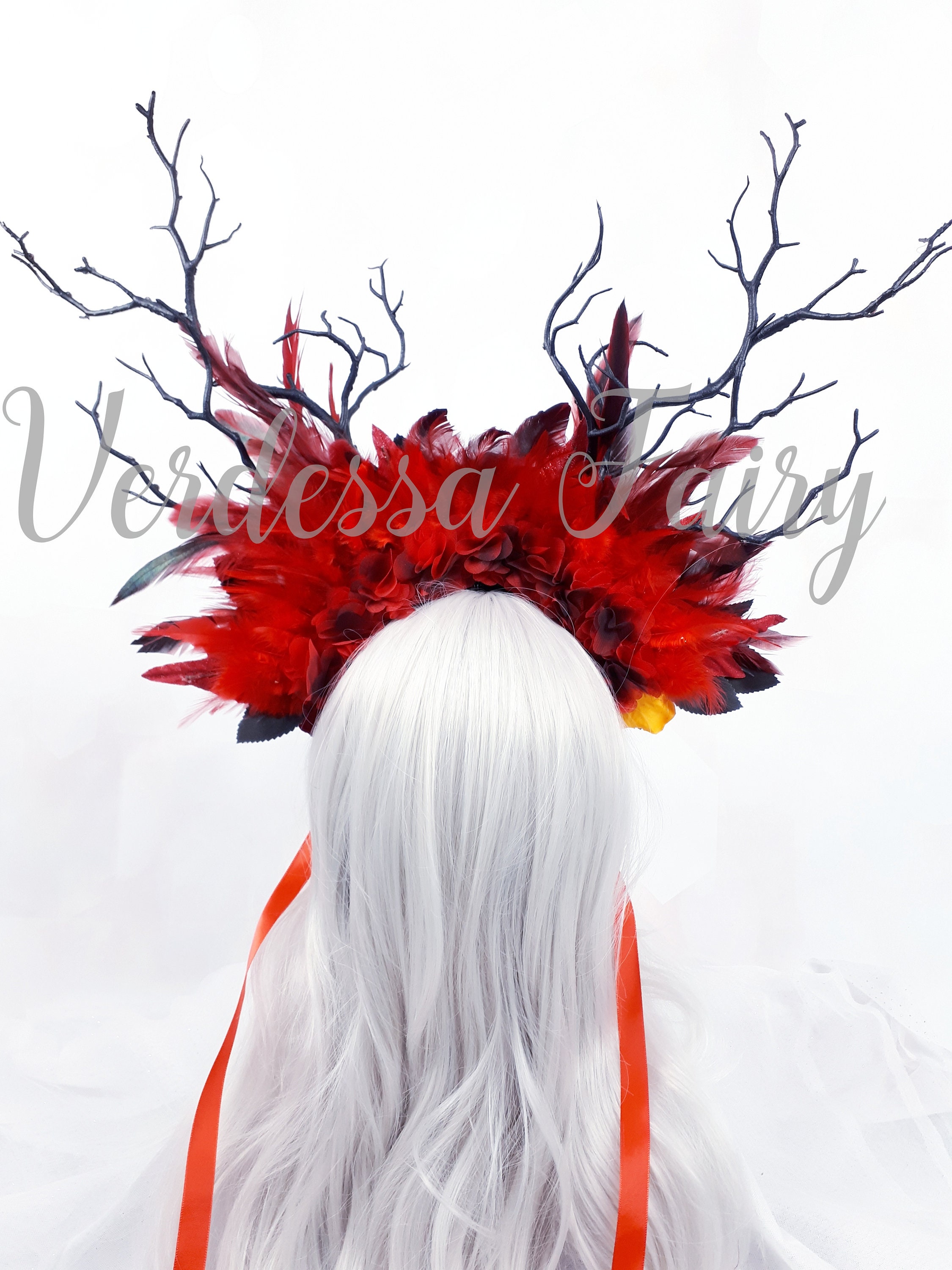 Fire Goddess Headdress: Red & Black Branch Crown - Gothic Fairy Cosplay ...