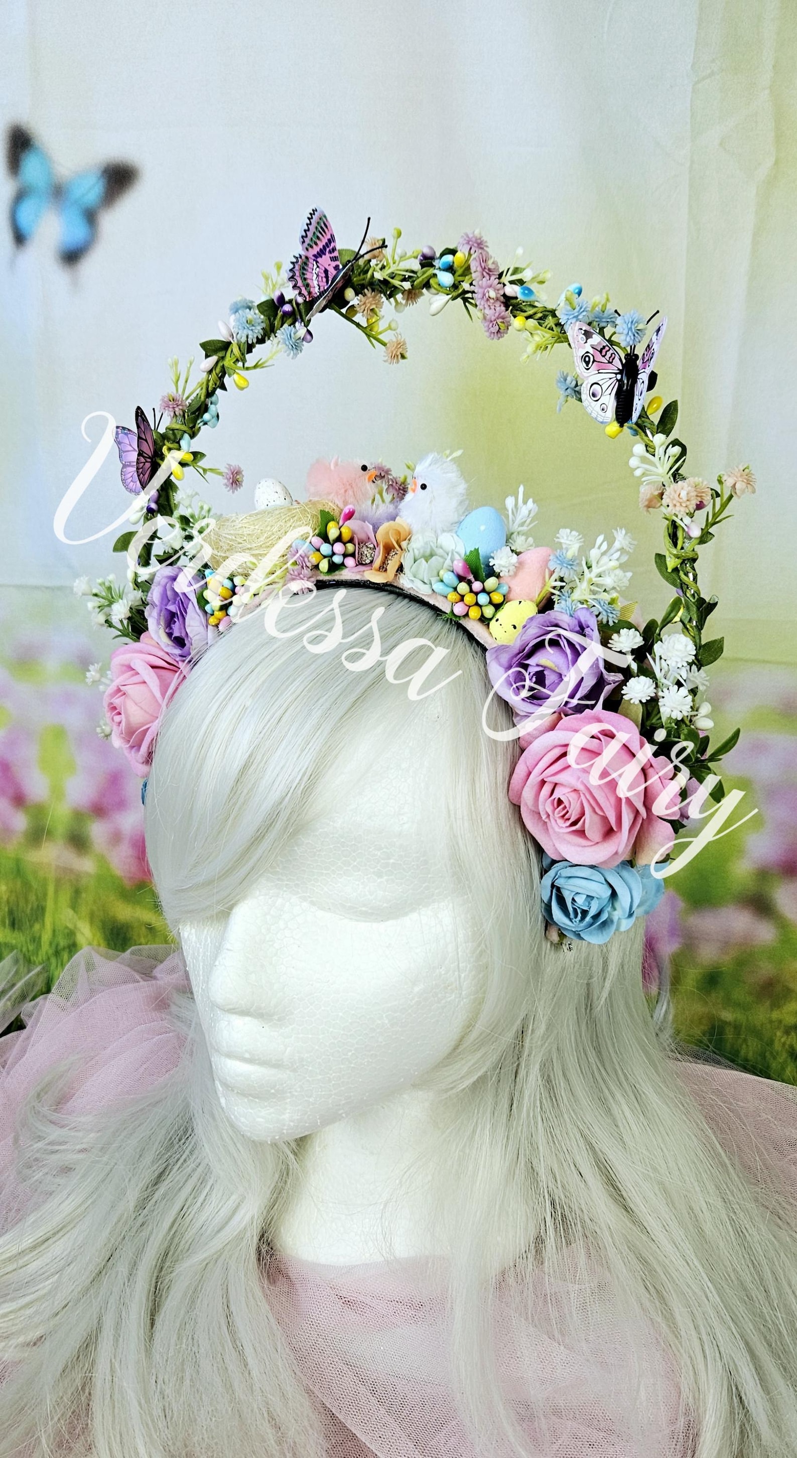 Easter Pastel Rainbow Halo Headpiece. Easter Bonnet Flower Crown ...