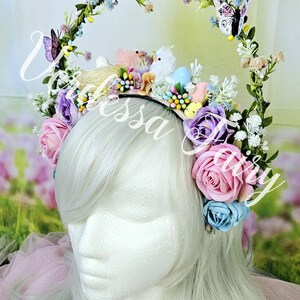 Easter Pastel Rainbow Halo Headpiece. Easter Bonnet Flower Crown ...