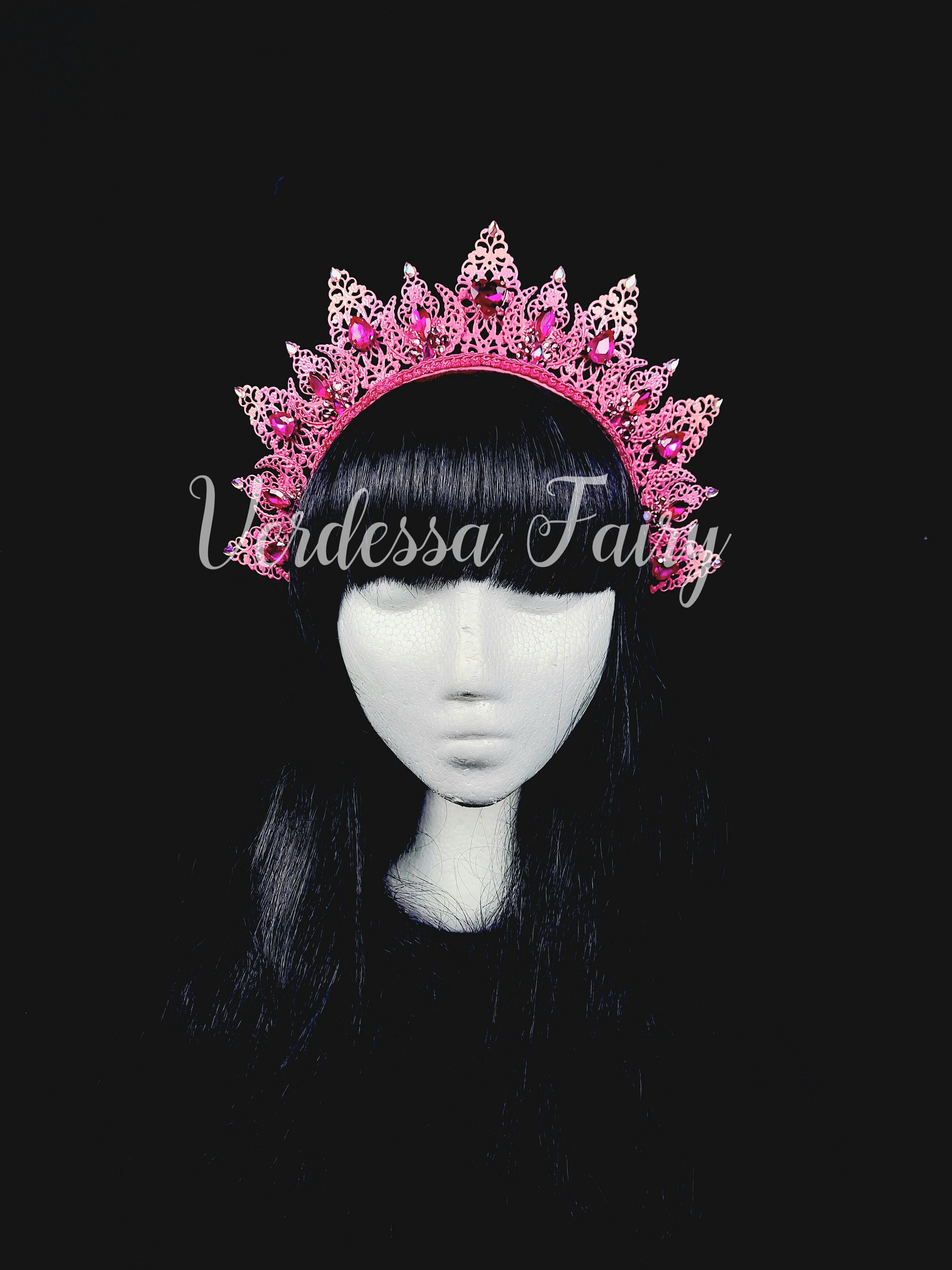 Barbie Pink Sparkly Crown. Pink Metal Lace Crown. Pink Ombre - Etsy ...