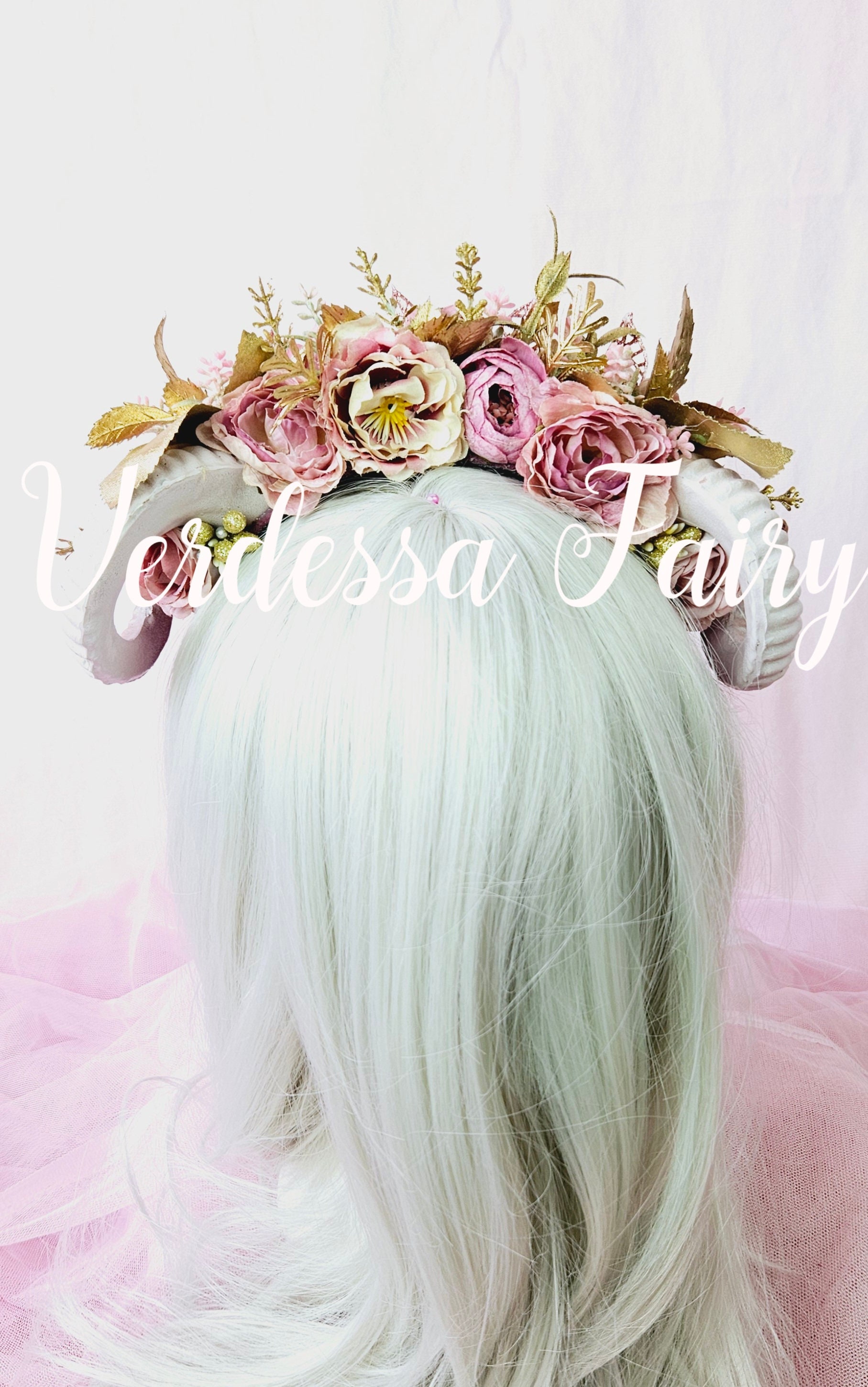 Dusty Pink Ram Horns Headpiece, Floral Fairy Crown, Fantasy Costume - Etsy