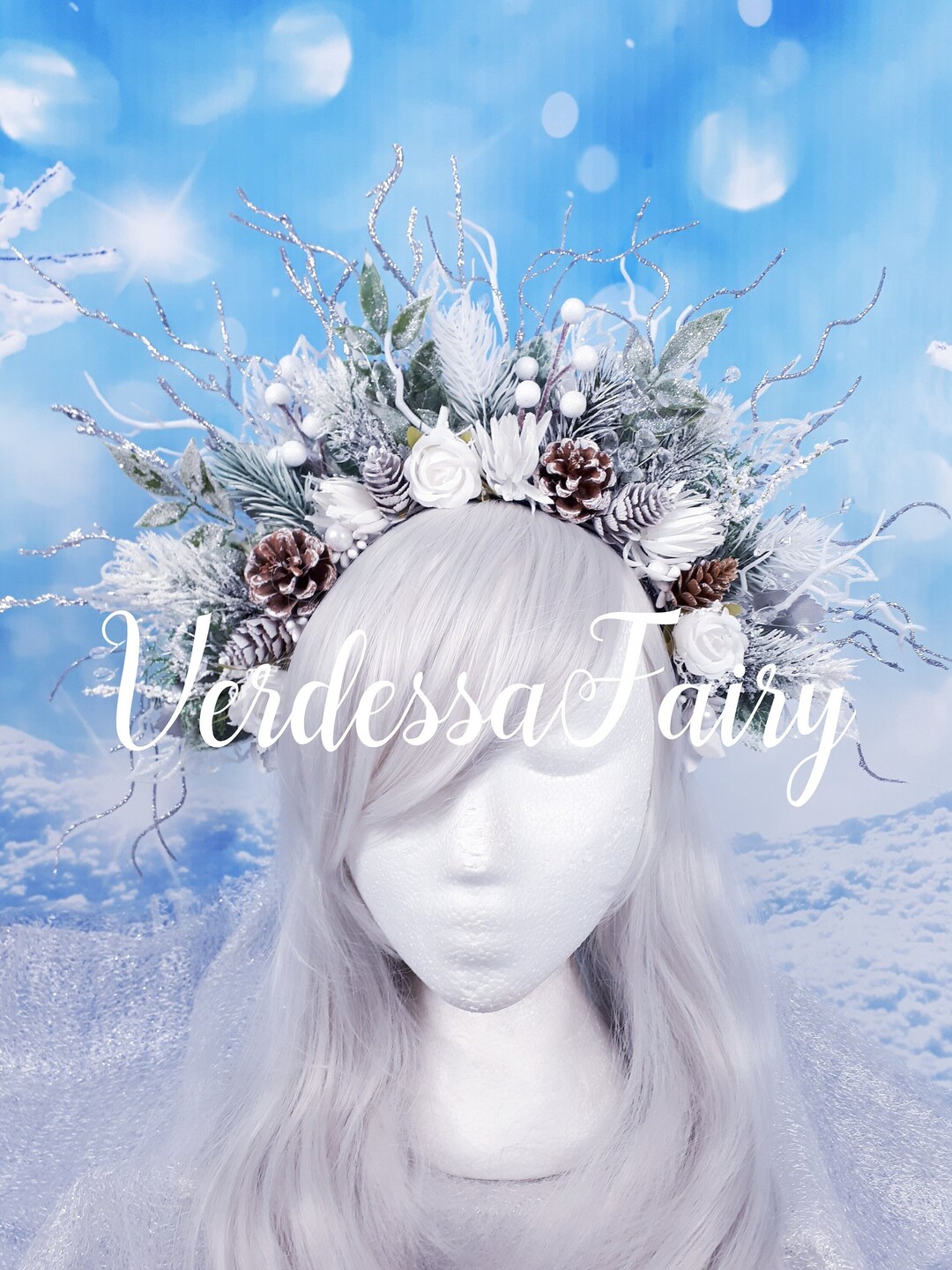Snowy White Forest Headpiece. Winter Wonderland Headband. Rustic ...