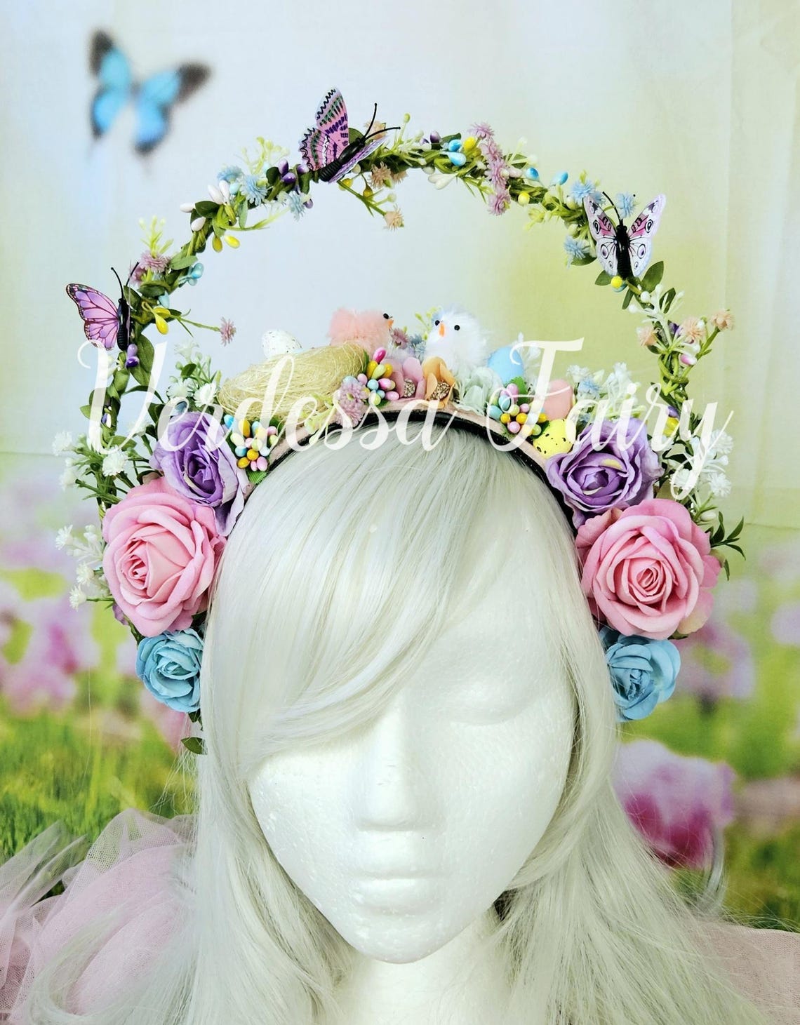Easter Pastel Rainbow Halo Headpiece. Easter Bonnet Flower Crown ...