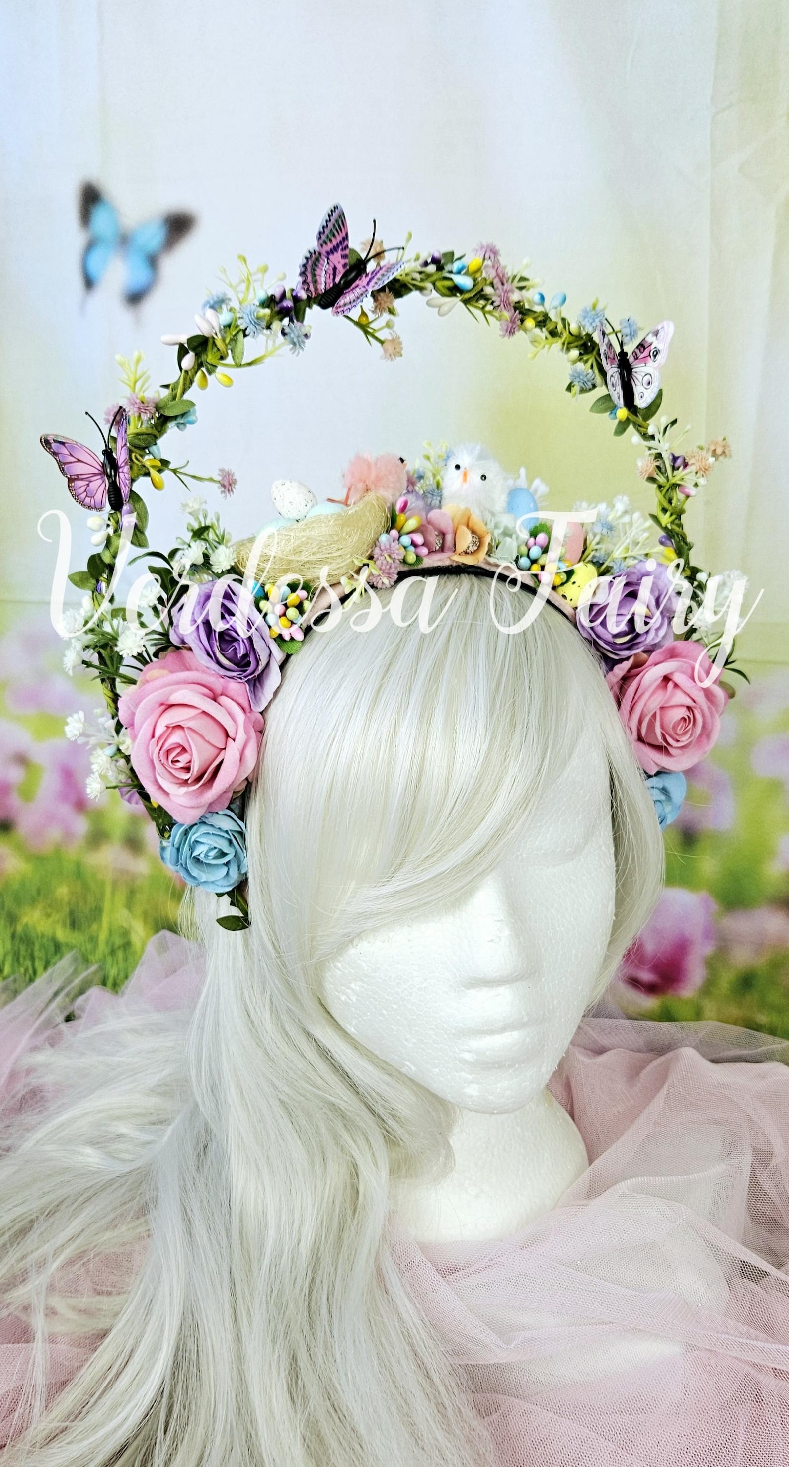 Easter Pastel Rainbow Halo Headpiece. Easter Bonnet Flower Crown ...