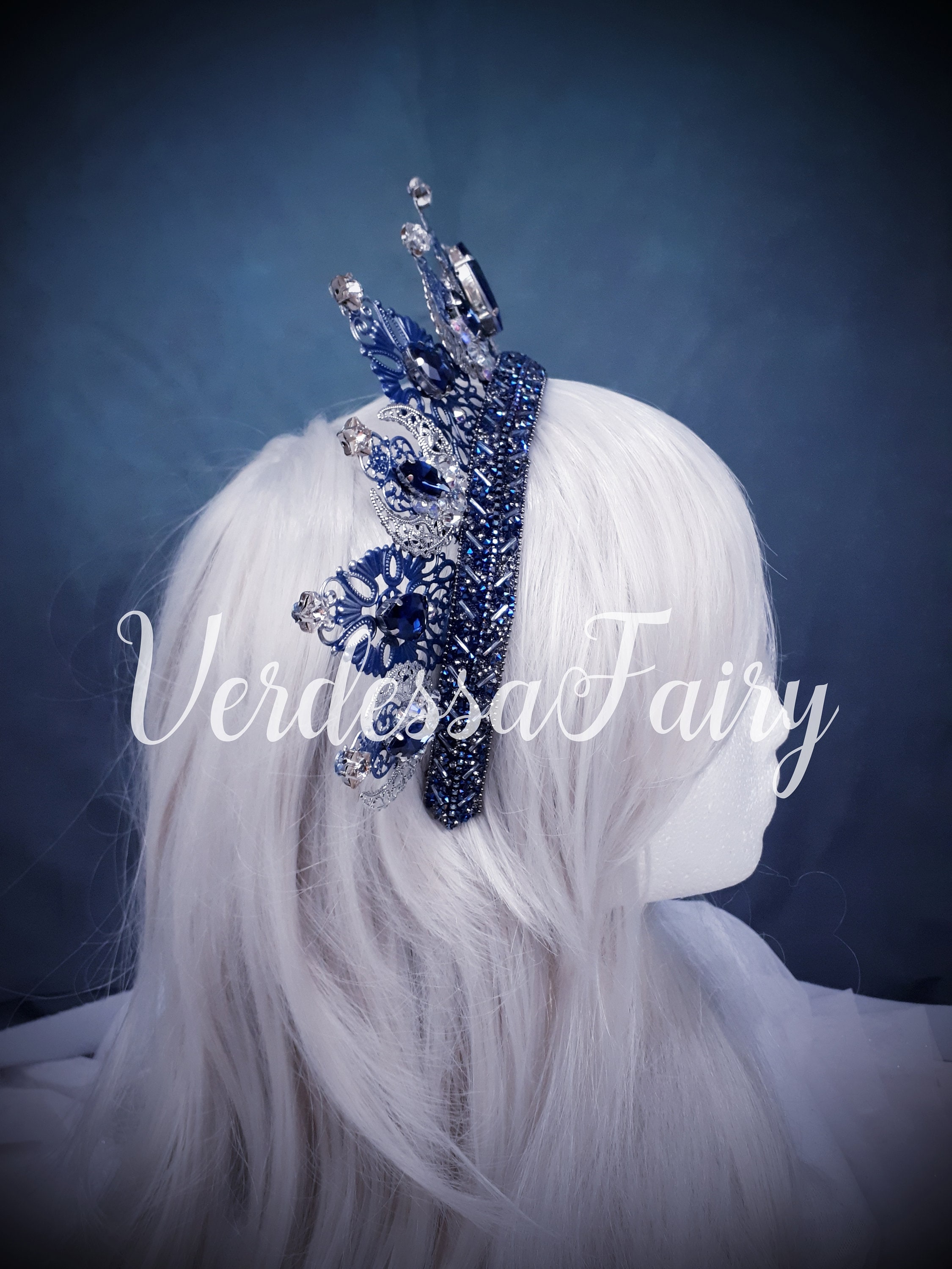 Moon Goddess Crown. Stars and Moon Tiara. Gothic Blue and - Etsy Australia