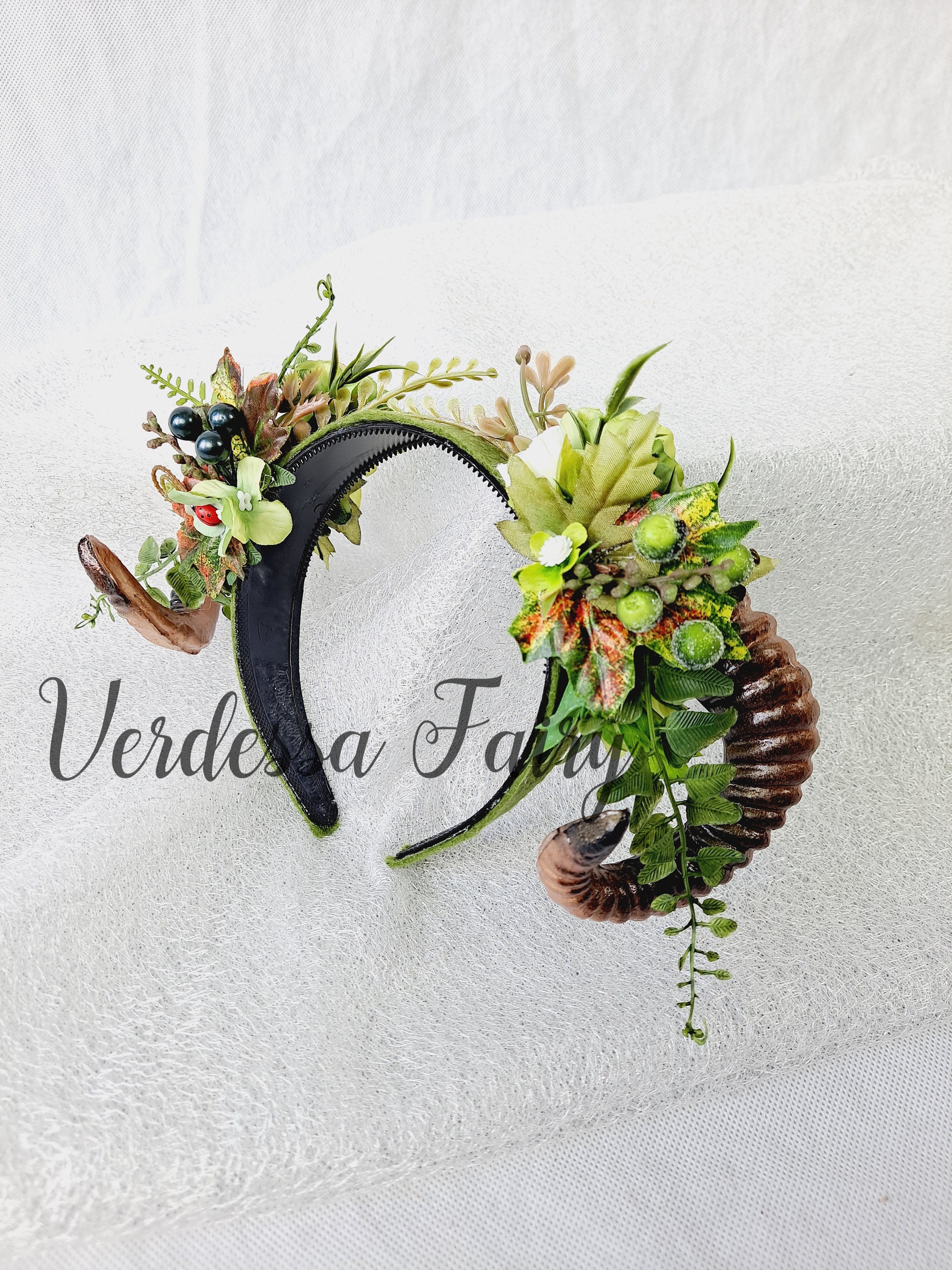 Mother Nature forest headpiece. Mini ram horns headpiece. | Etsy