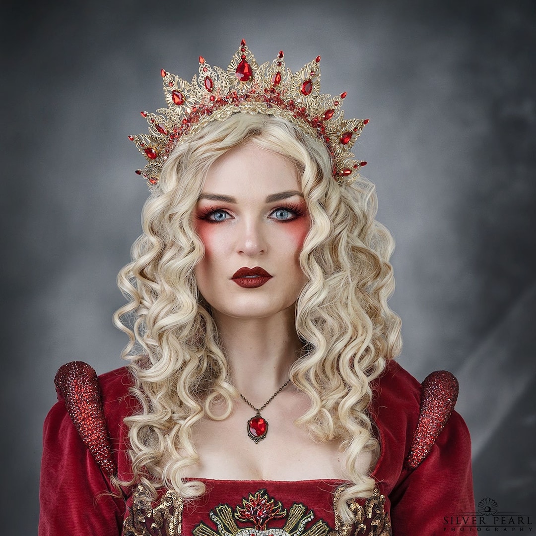 Gold and Red Queen Tiara Crown. Gold Filigree Metal Lace Tiara. Gold ...