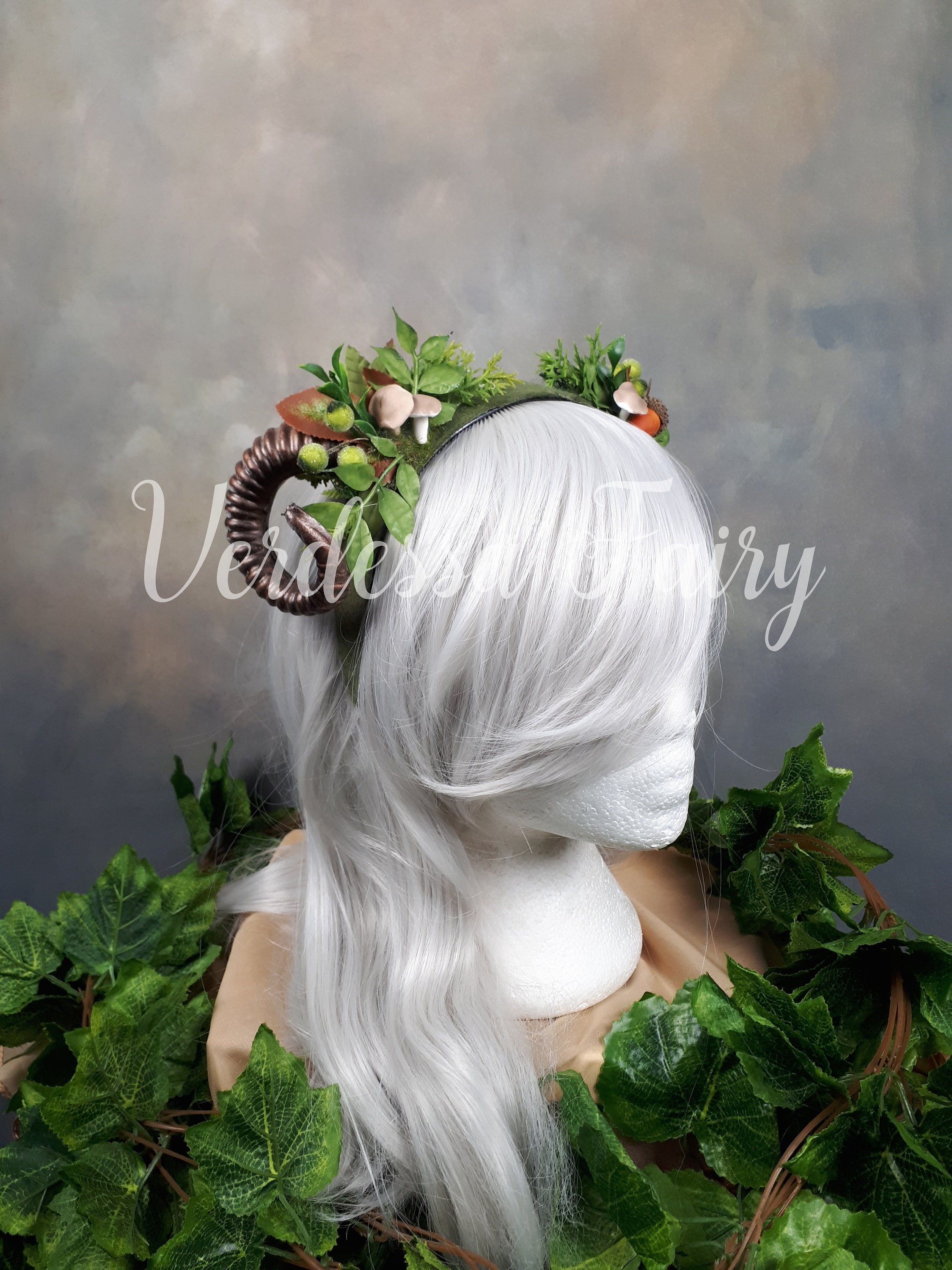Mother Nature Forest Headpiece. Mini Ram Horns Headpiece. Green Forest ...
