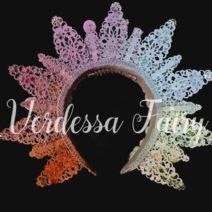 Pastel Rainbow Candy Crown Tiara. Metal Lace Filigree Crown. Rainbow ...