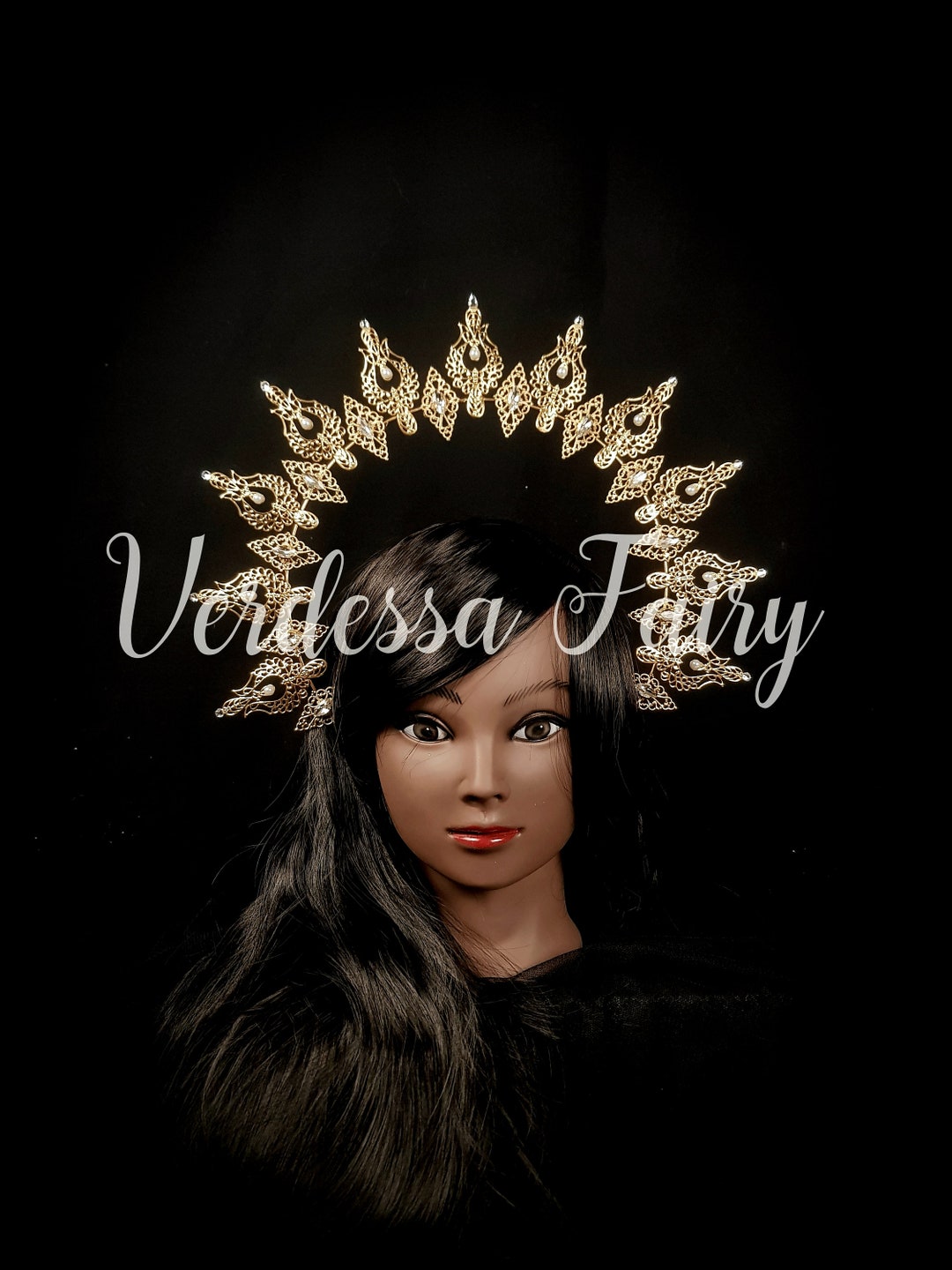 Baroque Gold Halo Crown With Pearls. Gold Elevated Halo Headpiece ...